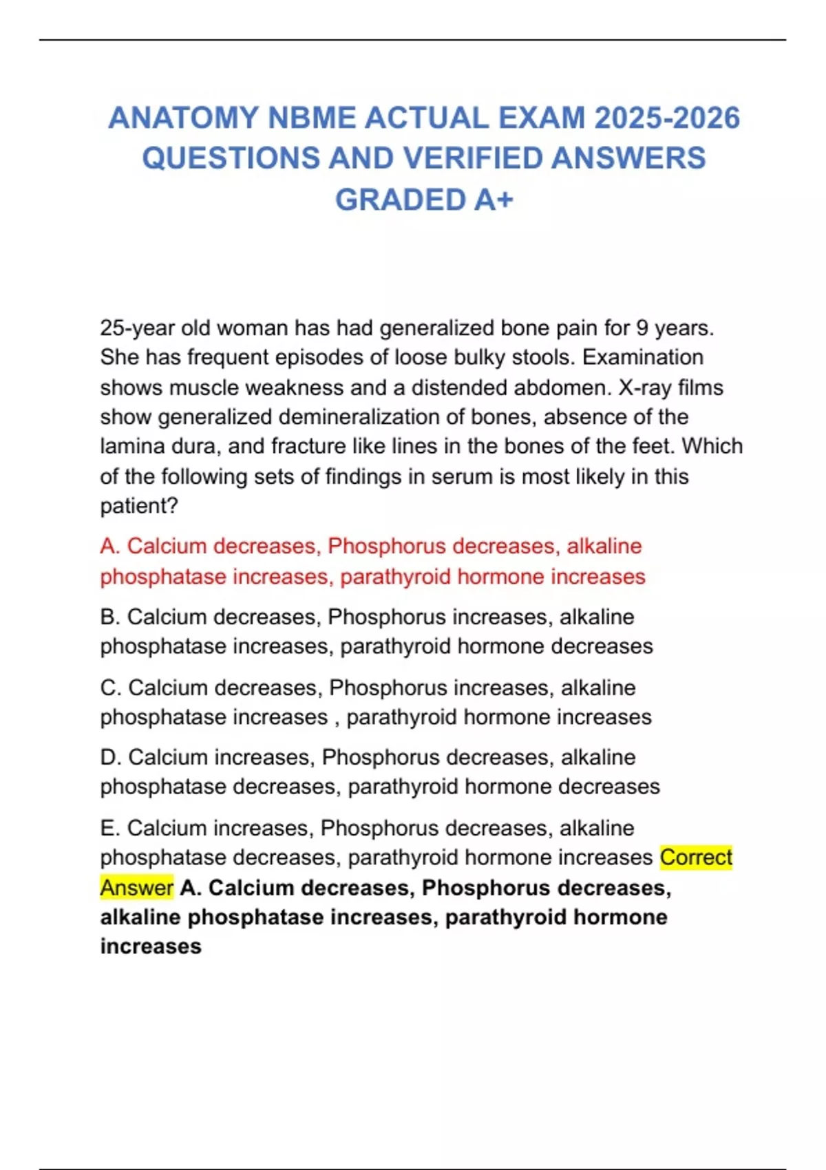 ANATOMY NBME ACTUAL EXAM QUESTIONS AND VERIFIED ANSWERS GRADED A+ ...