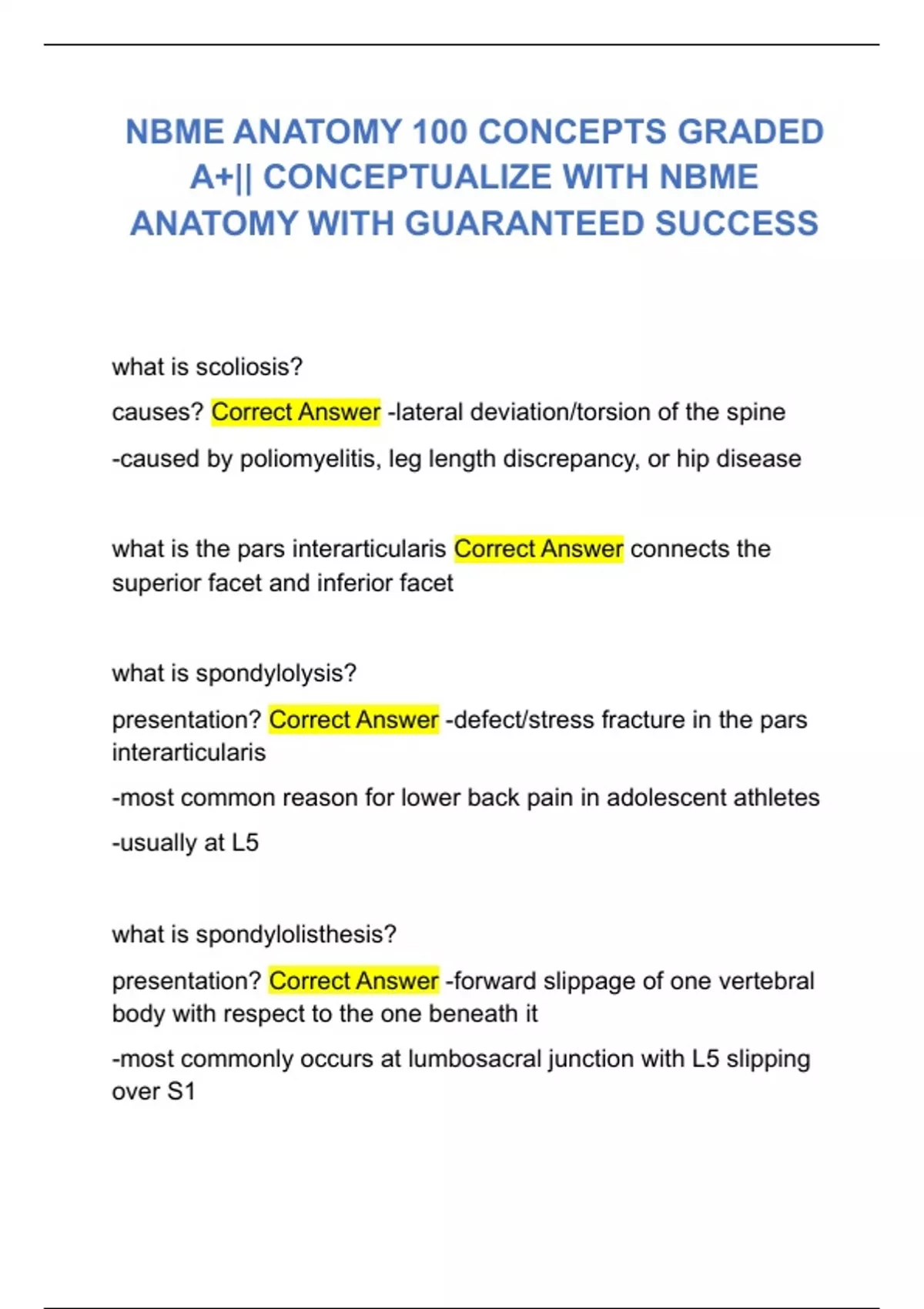 NBME ANATOMY 100 CONCEPTS GRADED A+|| CONCEPTUALIZE WITH NBME ANATOMY ...