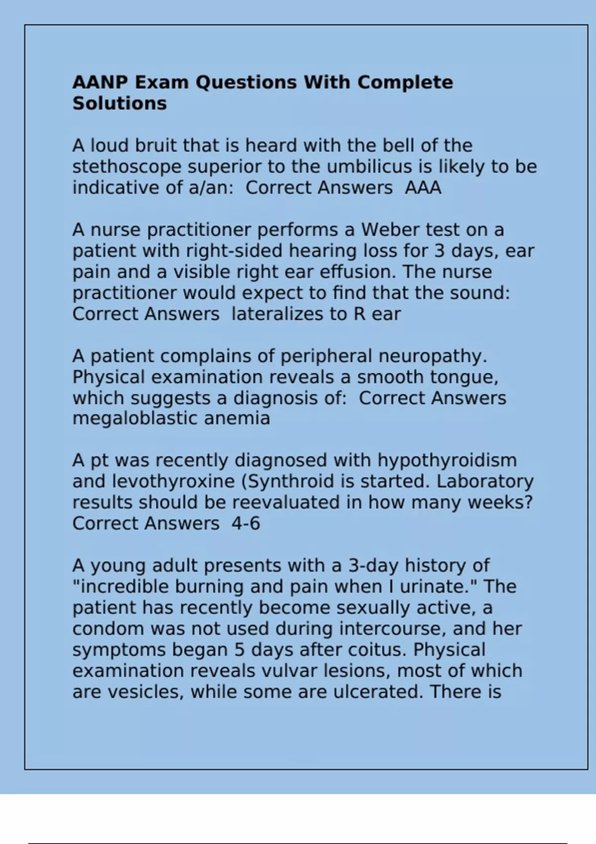AANP Exam Questions With Complete Solutions - AANP - Stuvia US