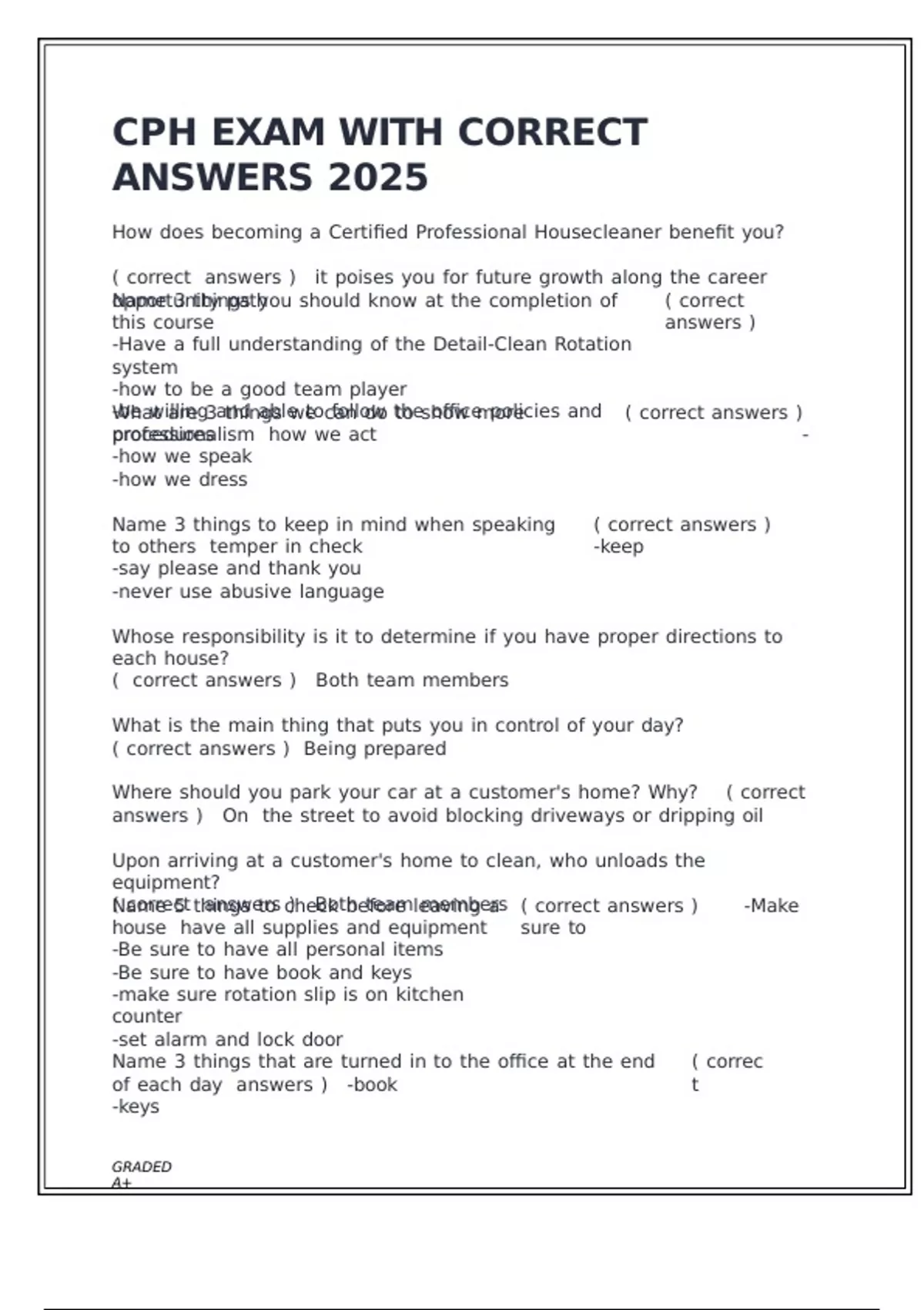CPH EXAM WITH CORRECT ANSWERS 2025 - CPH EXA - Stuvia US