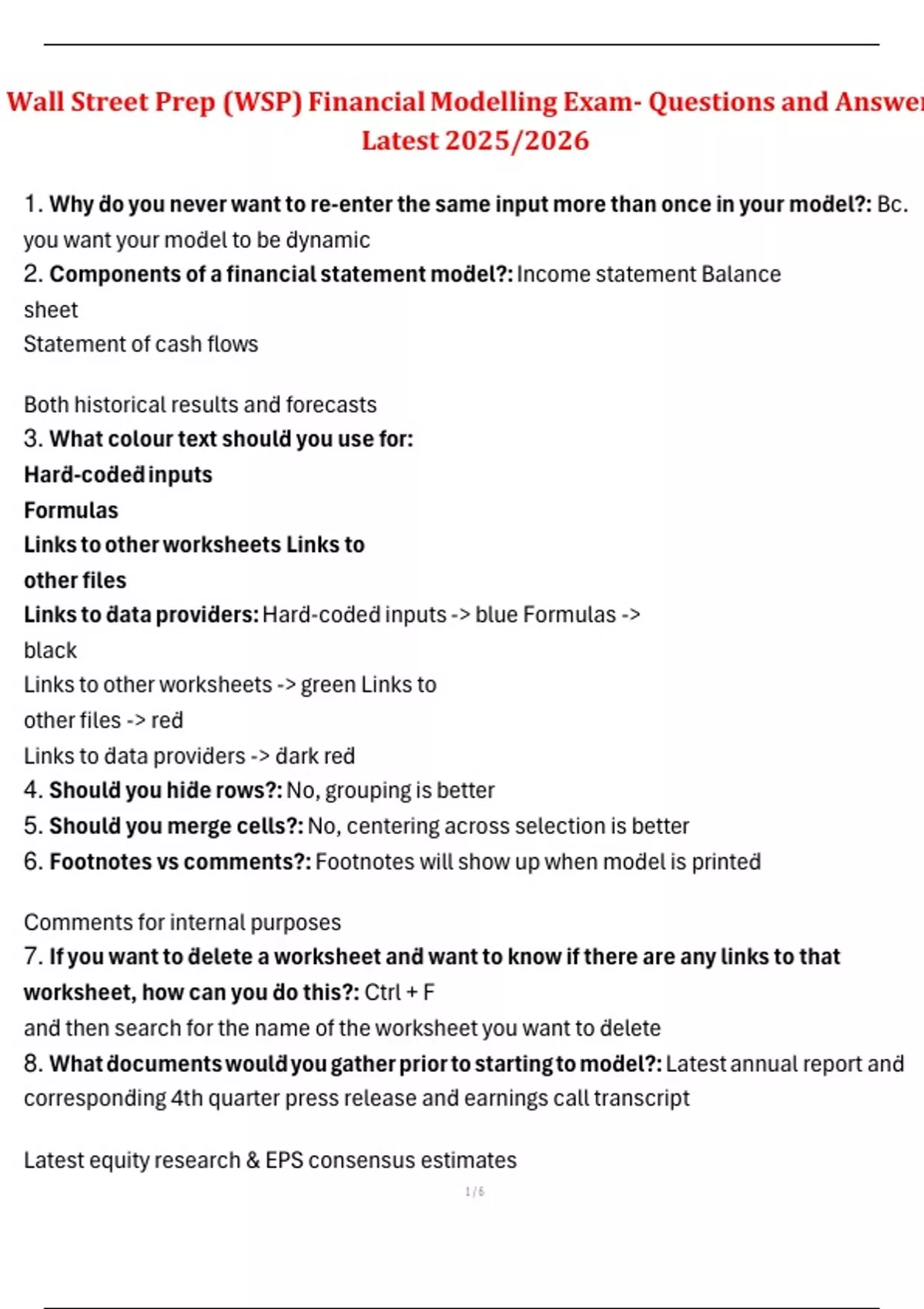 Wall Street Prep (WSP) Financial Modelling Exam – Questions and Answers ...