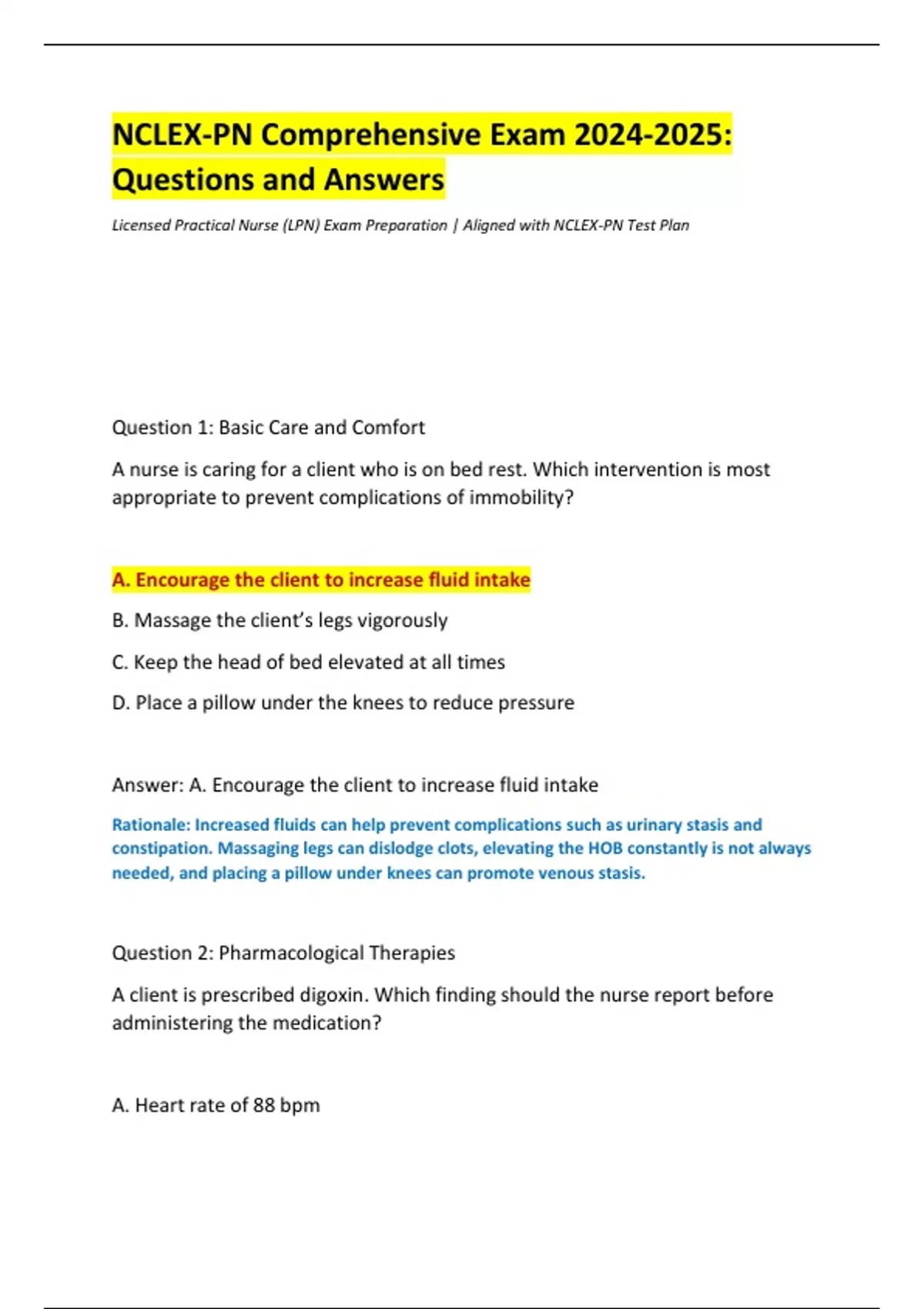 NCLEX-PN Comprehensive Exam : Questions and Answers Licensed Practical ...