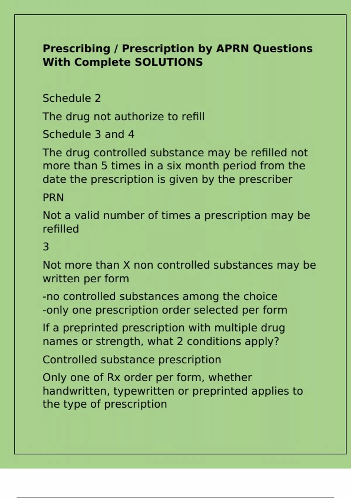 Prescribing / Prescription by APRN Questions With Complete SOLUTIONS ...