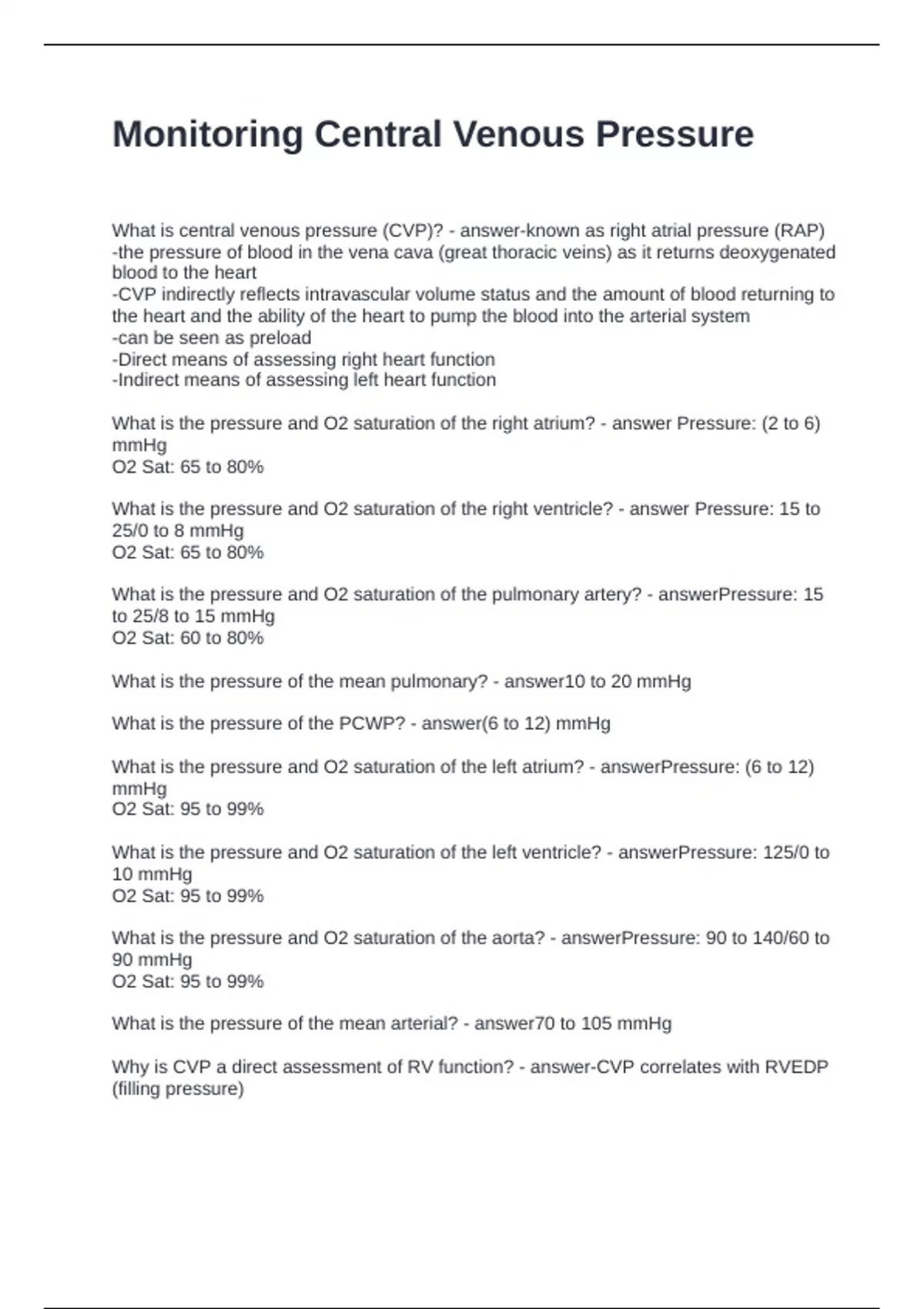 Monitoring Central Venous Pressure Questions and Answers 2025 - Central ...
