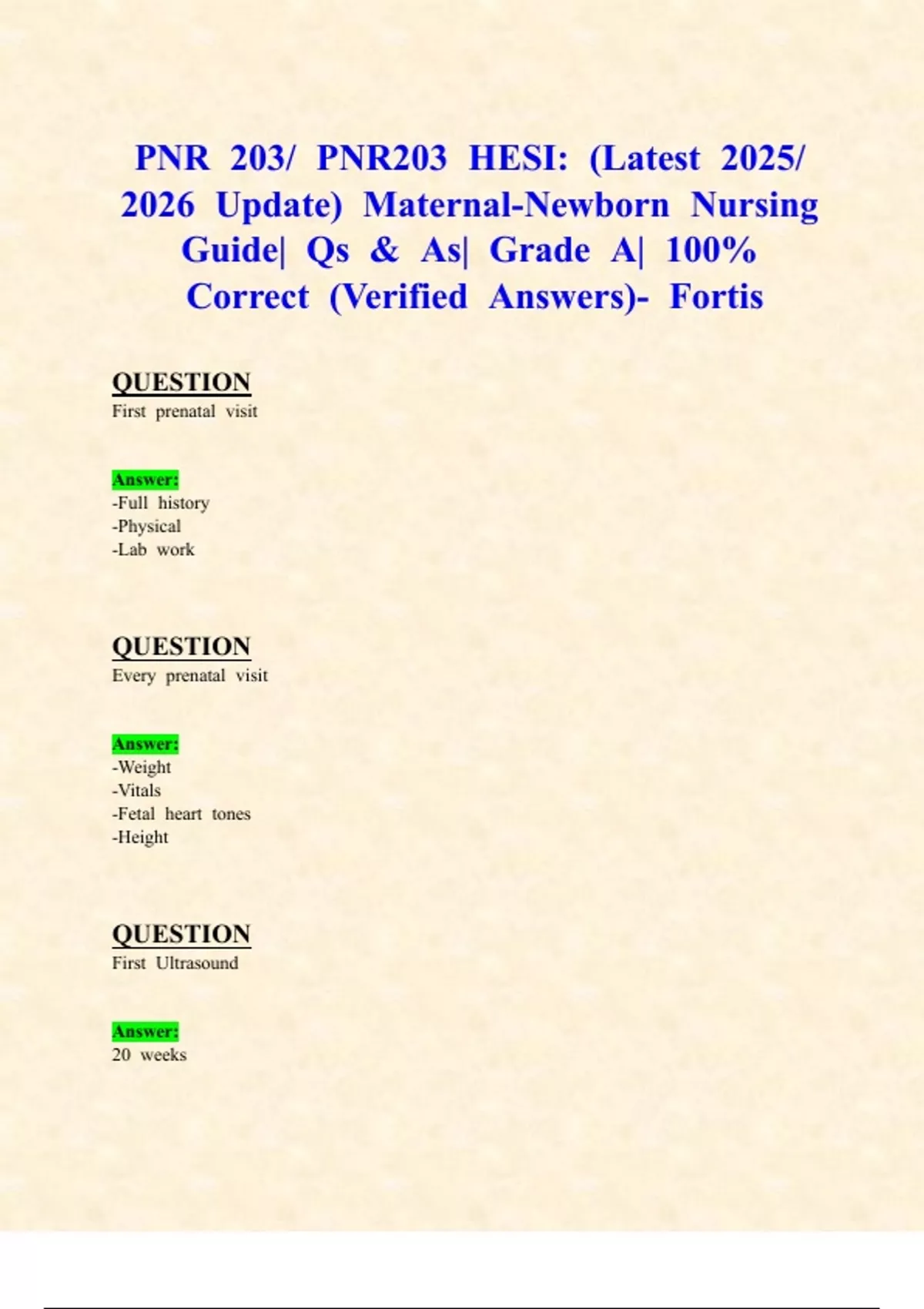 PNR 203/ PNR203 HESI: (Latest 2025/ 2026 Update) Maternal-Newborn ...