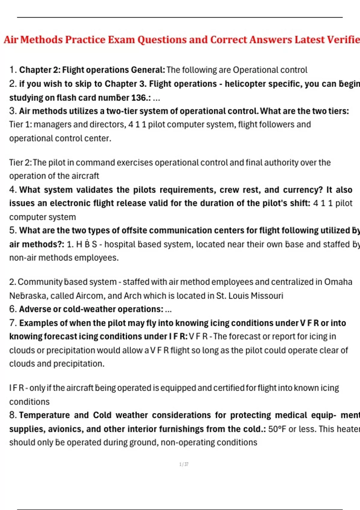 Air Methods – Practice Exam Questions with Verified Correct Answers ...