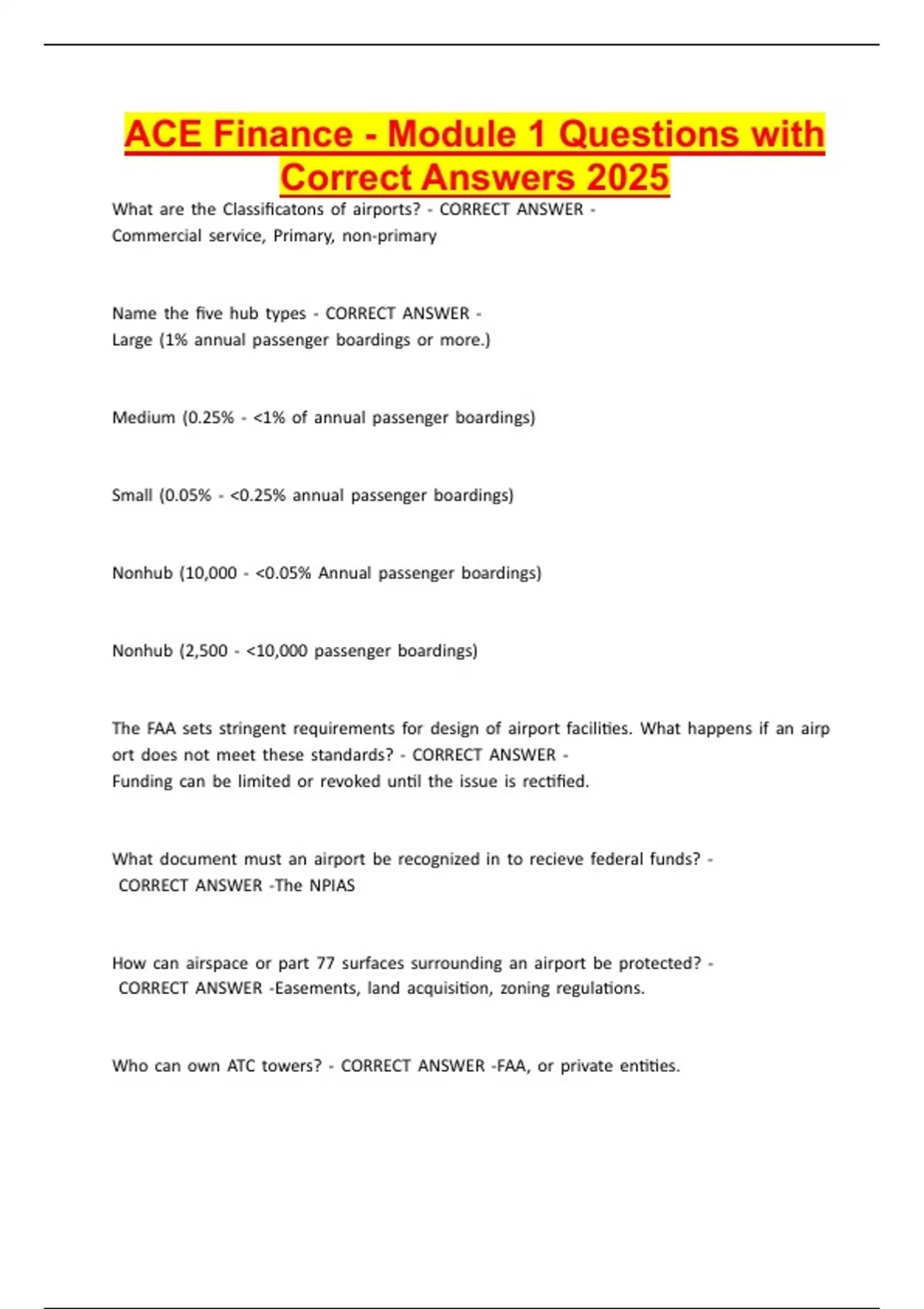 ACE Finance - Module 1 Questions with Correct Answers 2025 - AAAE ACE - Stuvia US