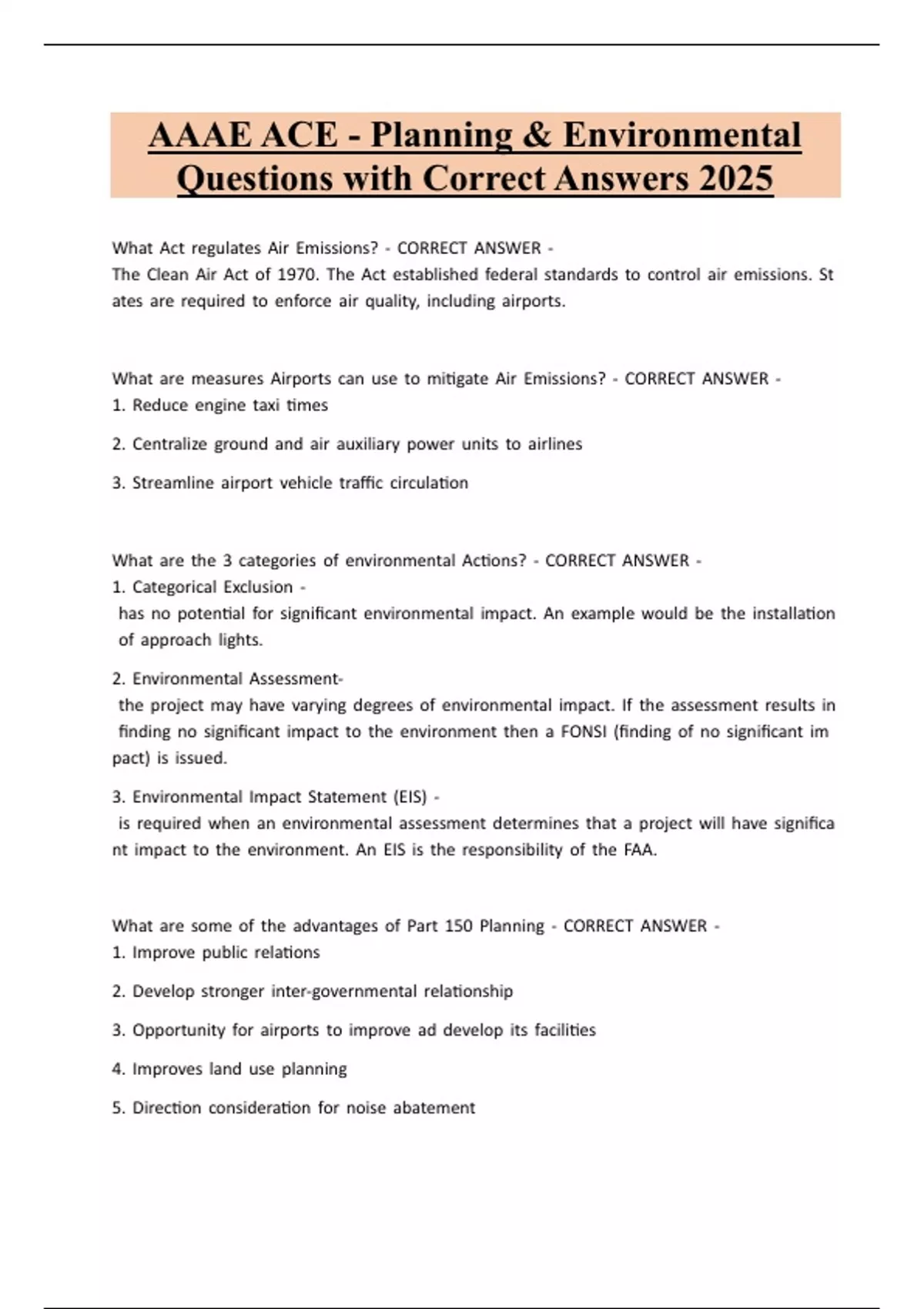 AAAE ACE - Planning & Environmental Questions with Correct Answers 2025 ...