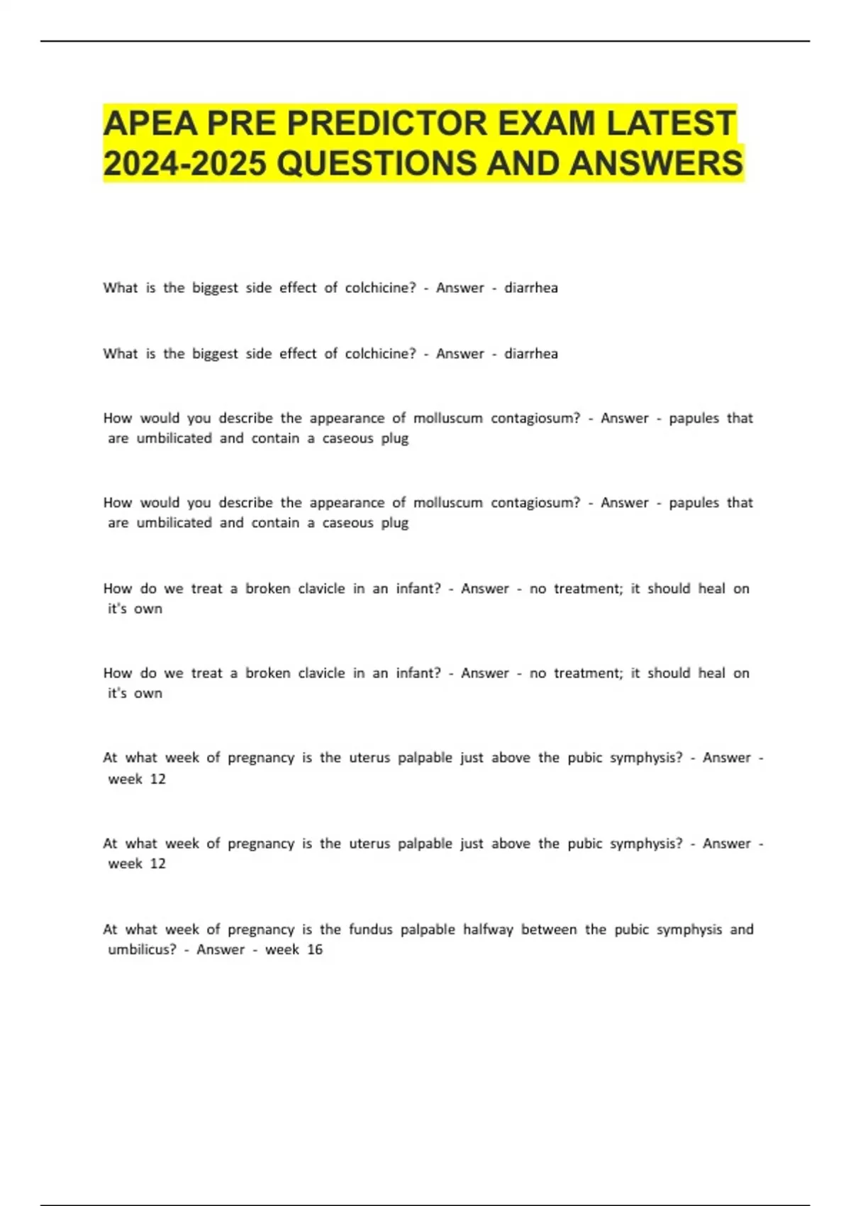APEA PRE PREDICTOR EXAM LATEST QUESTIONS AND ANSWERS - APEA Predictor ...