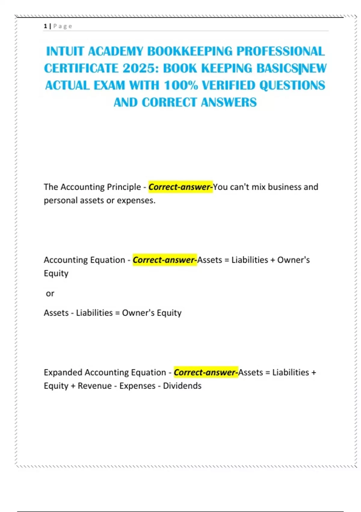 INTUIT ACADEMY BOOKKEEPING PROFESSIONAL CERTIFICATE 2025: BOOK KEEPING ...