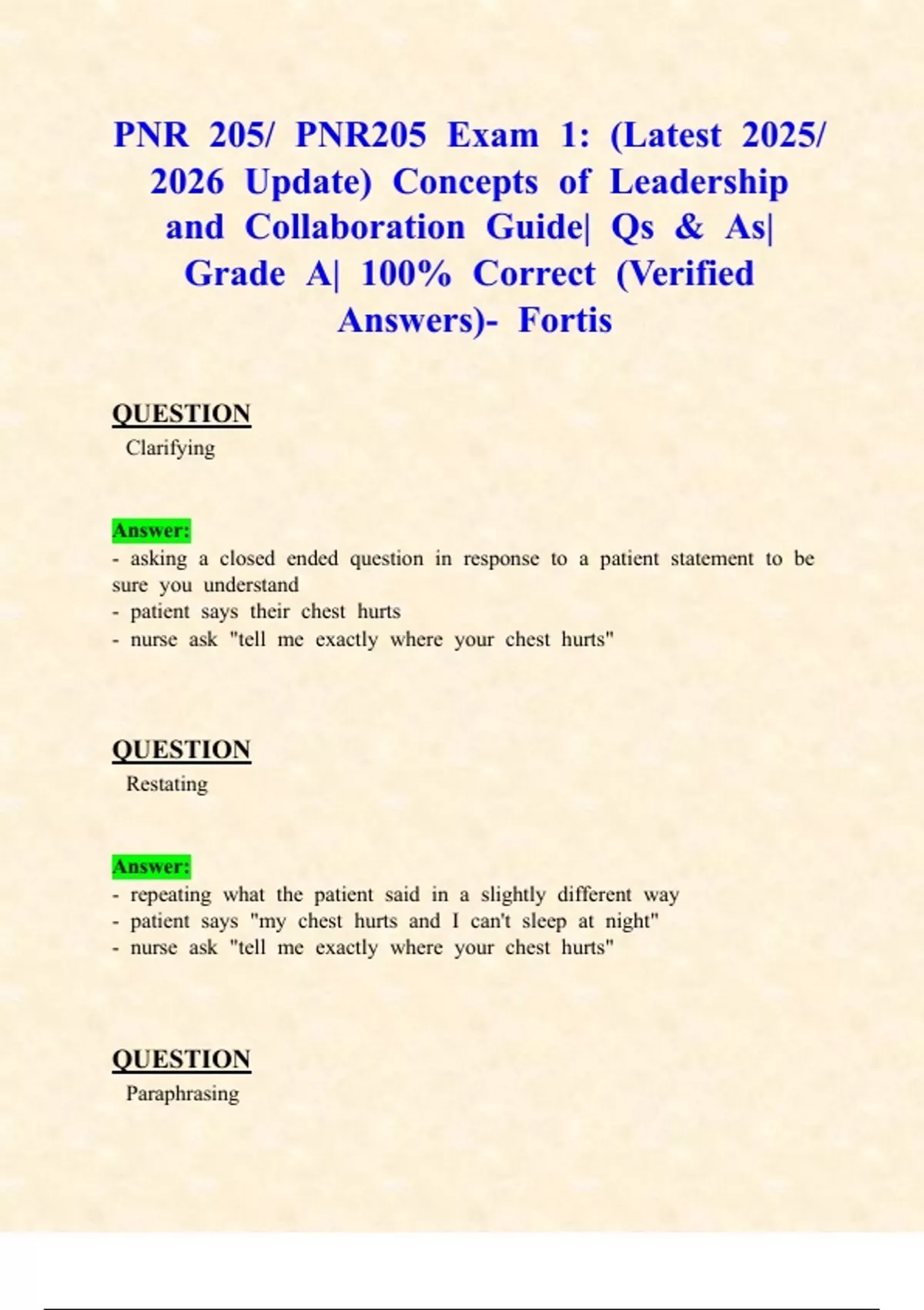 PNR 205/ PNR205 Exam 1: (Latest 2025/ 2026 Update) Concepts of ...