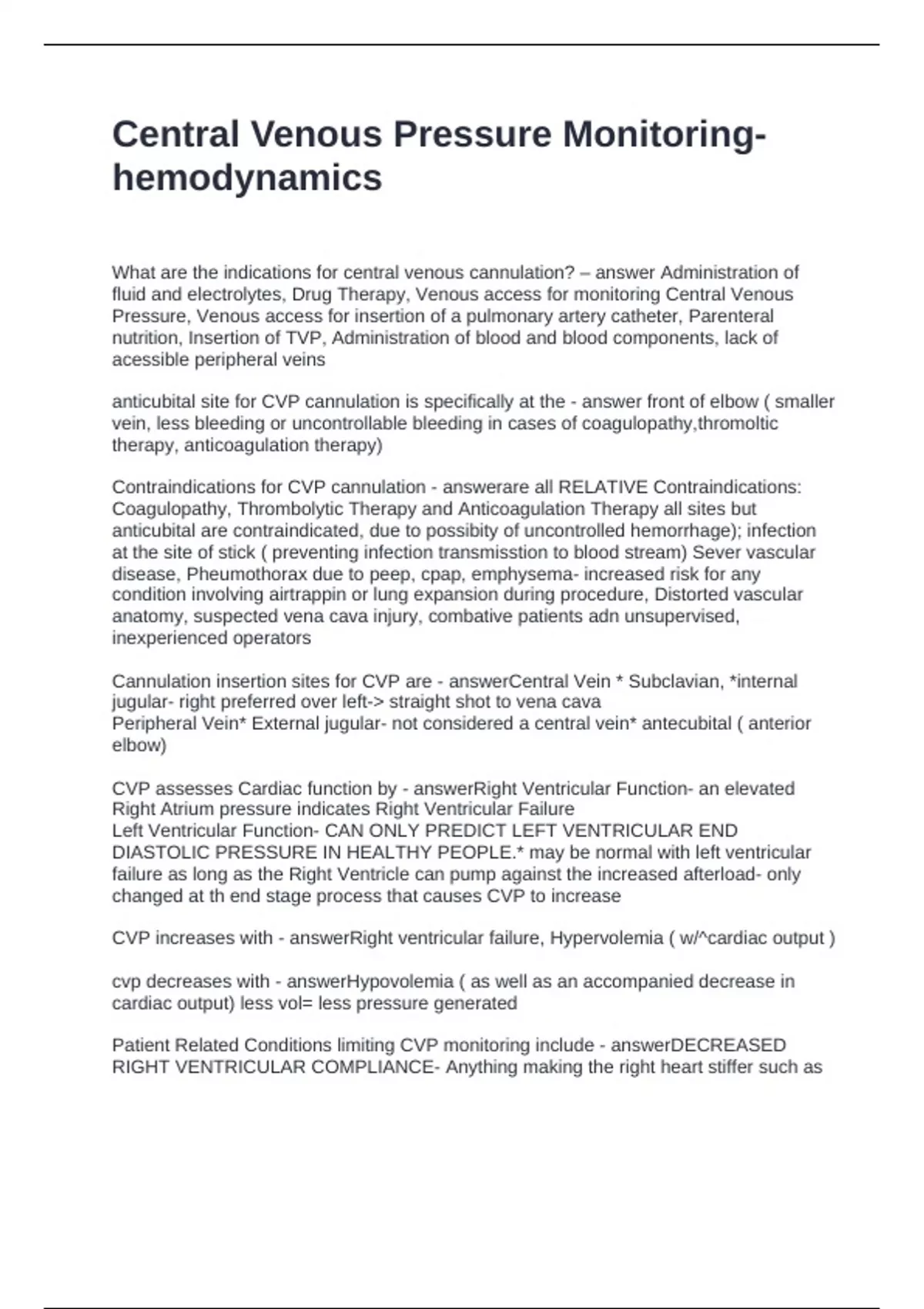 Central Venous Pressure Monitoring- hemodynamics Questions and Answers ...
