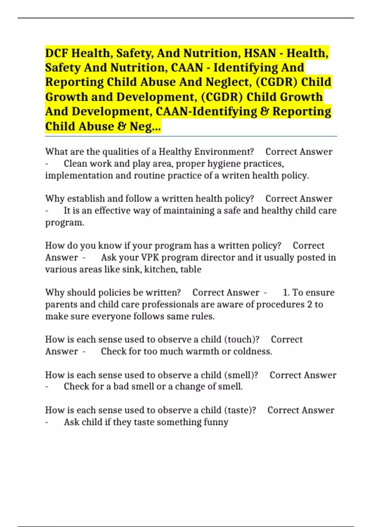 DCF Health, Safety, And Nutrition, HSAN - Health, Safety And Nutrition ...