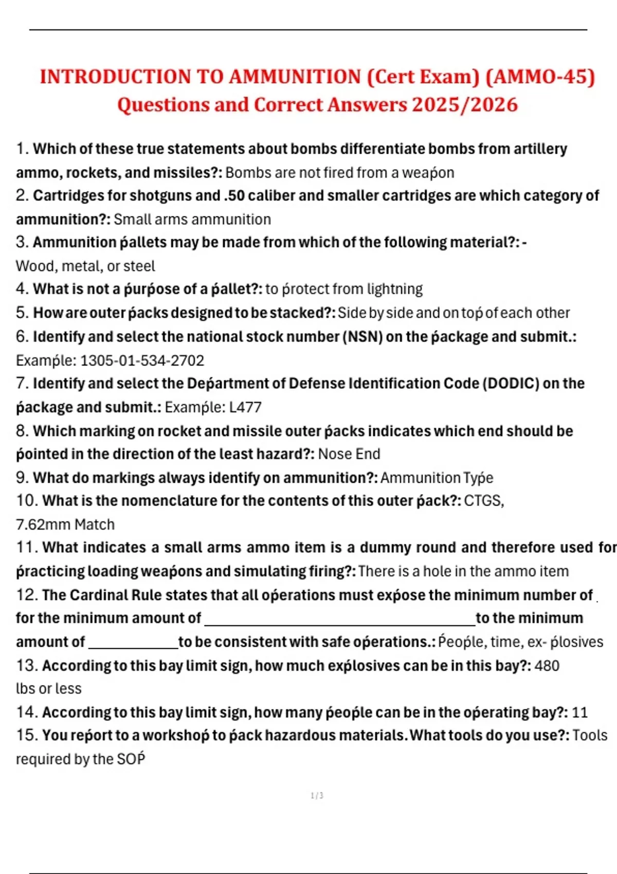 Introduction to Ammunition (Certification Exam) – AMMO-45 (2025/2026 ...