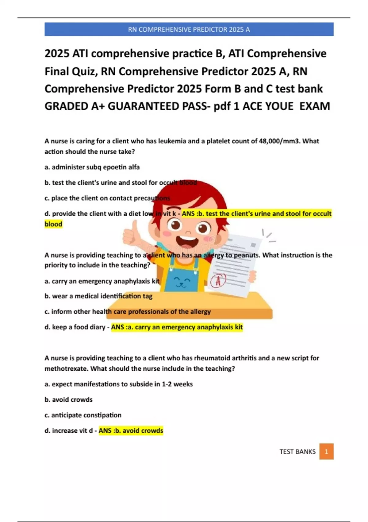2025 ATI comprehensive practice B, ATI Comprehensive Final Quiz, RN Comprehensive Predictor 2025 ...