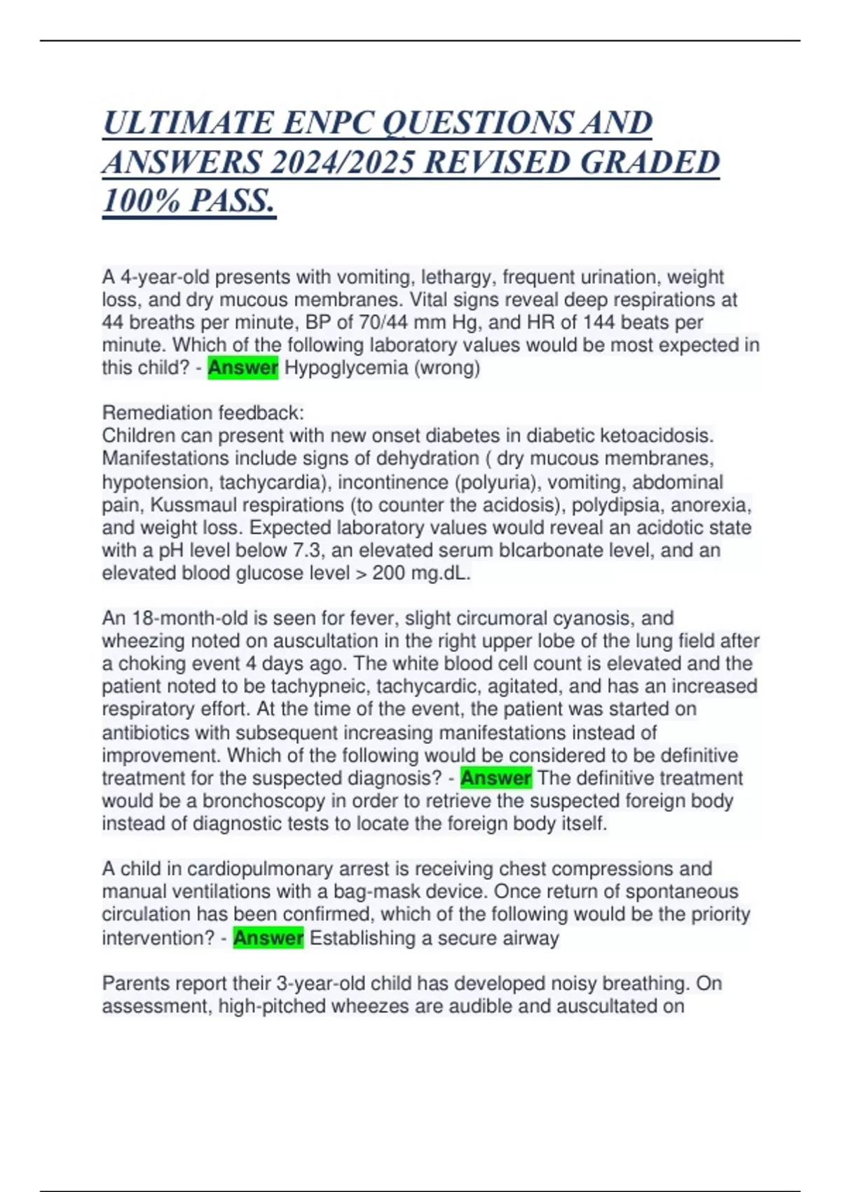 ULTIMATE ENPC QUESTIONS AND ANSWERS 2024/2025 REVISED GRADED 100% PASS. - ULTIMATE ENPC - Stuvia US