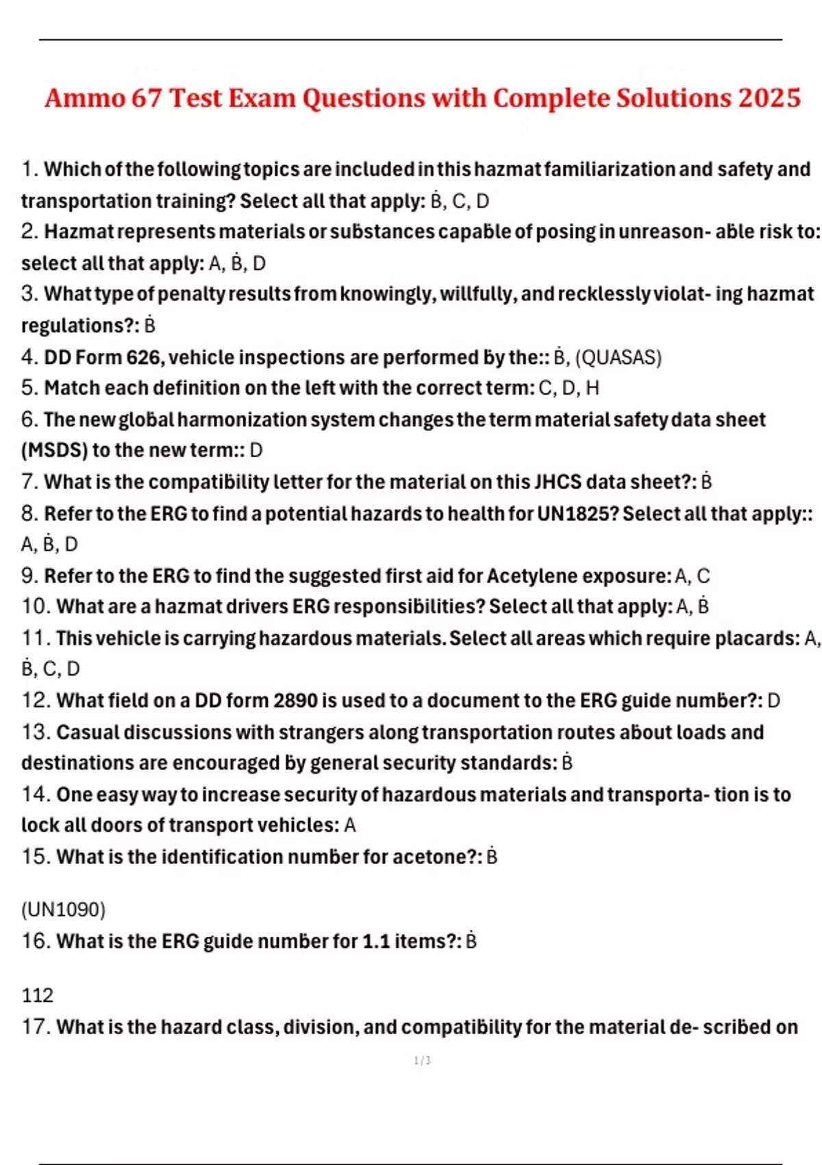 AMMO 67 Test – Exam Questions with Complete Solutions (2025) – U.S ...