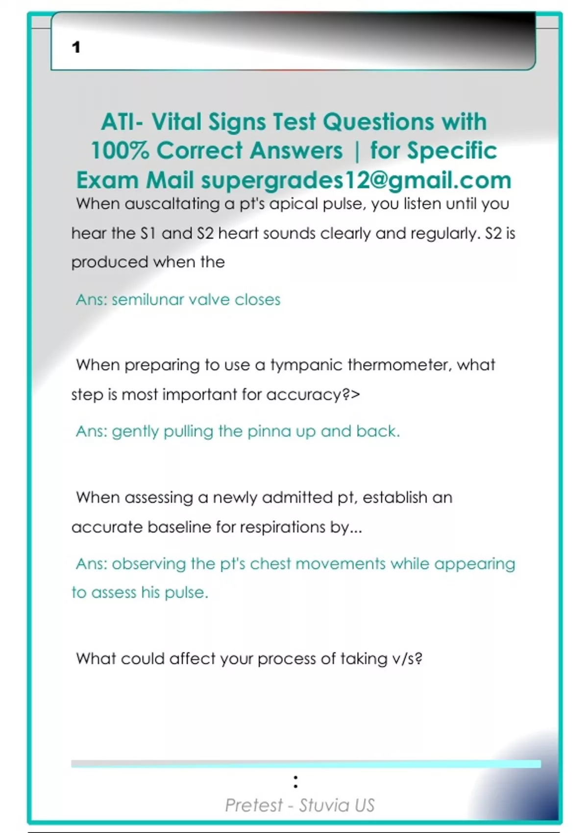 ATI- Vital Signs Test Questions with 100% Correct Answers | for ...