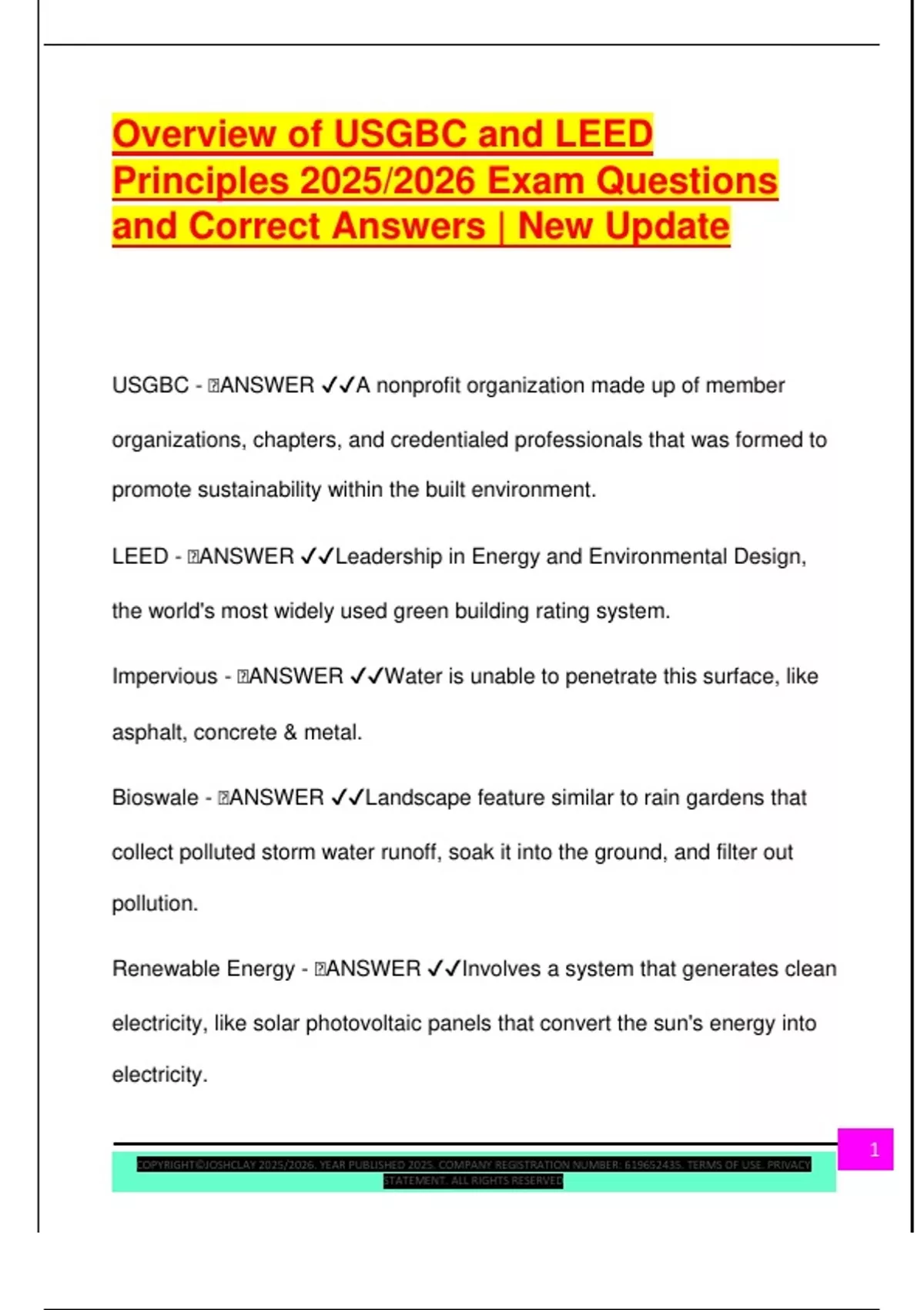 Overview of USGBC and LEED Principles 2025/2026 Exam Questions and ...
