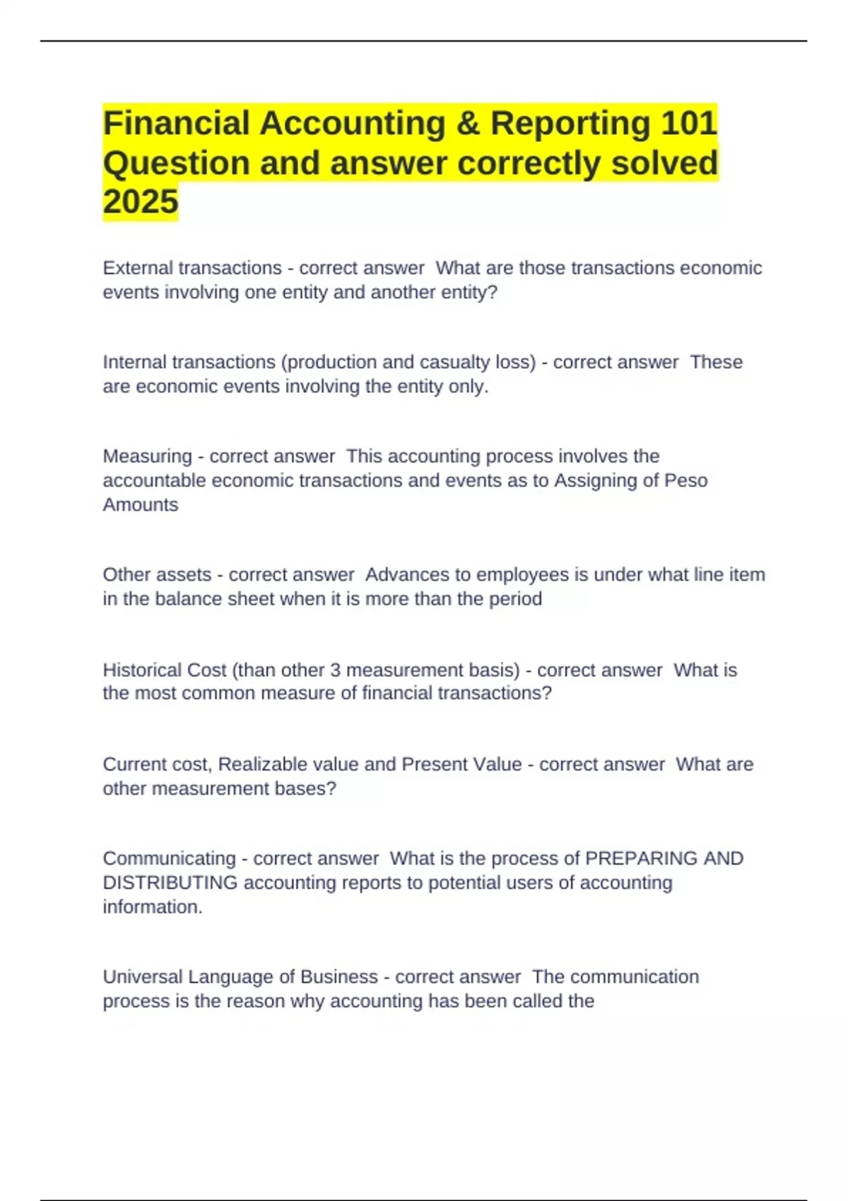 Financial Accounting & Reporting 101 Question and answer correctly ...