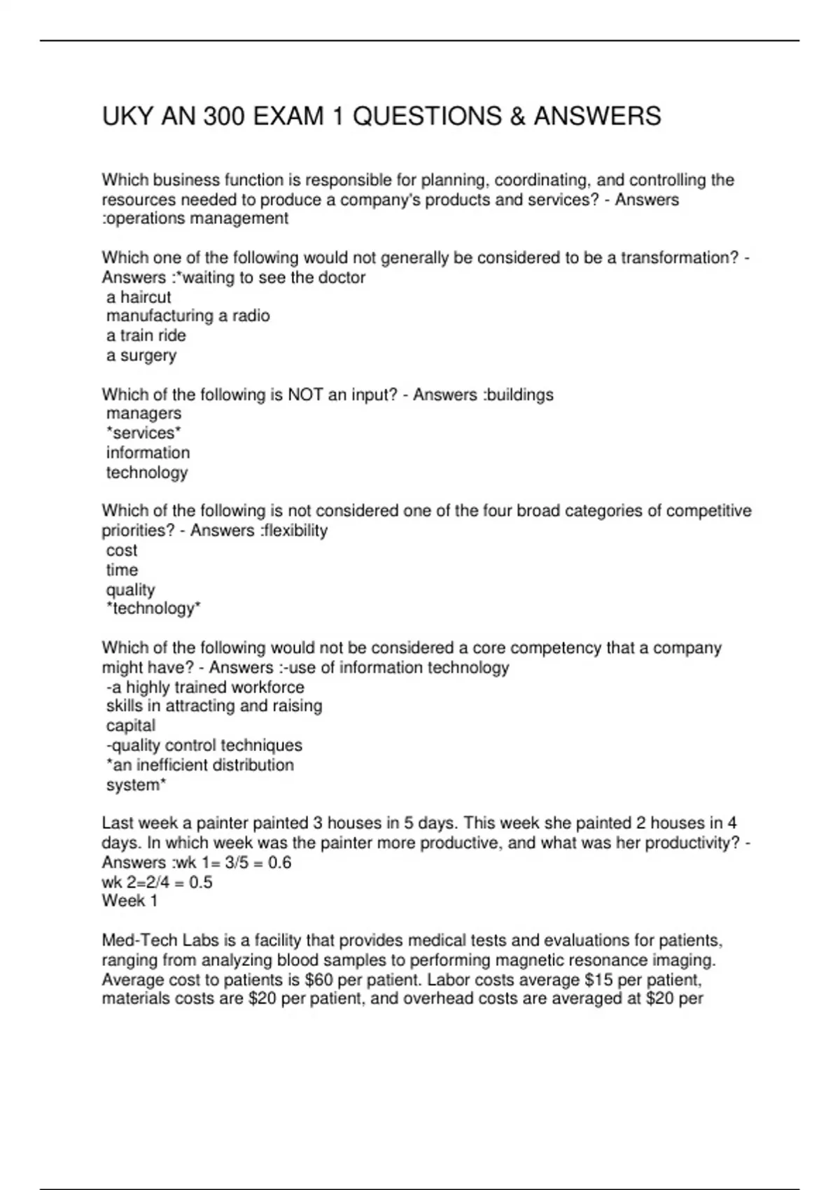 UKY AN 300 EXAM 1 QUESTIONS & ANSWERS - AN 300 - Stuvia US