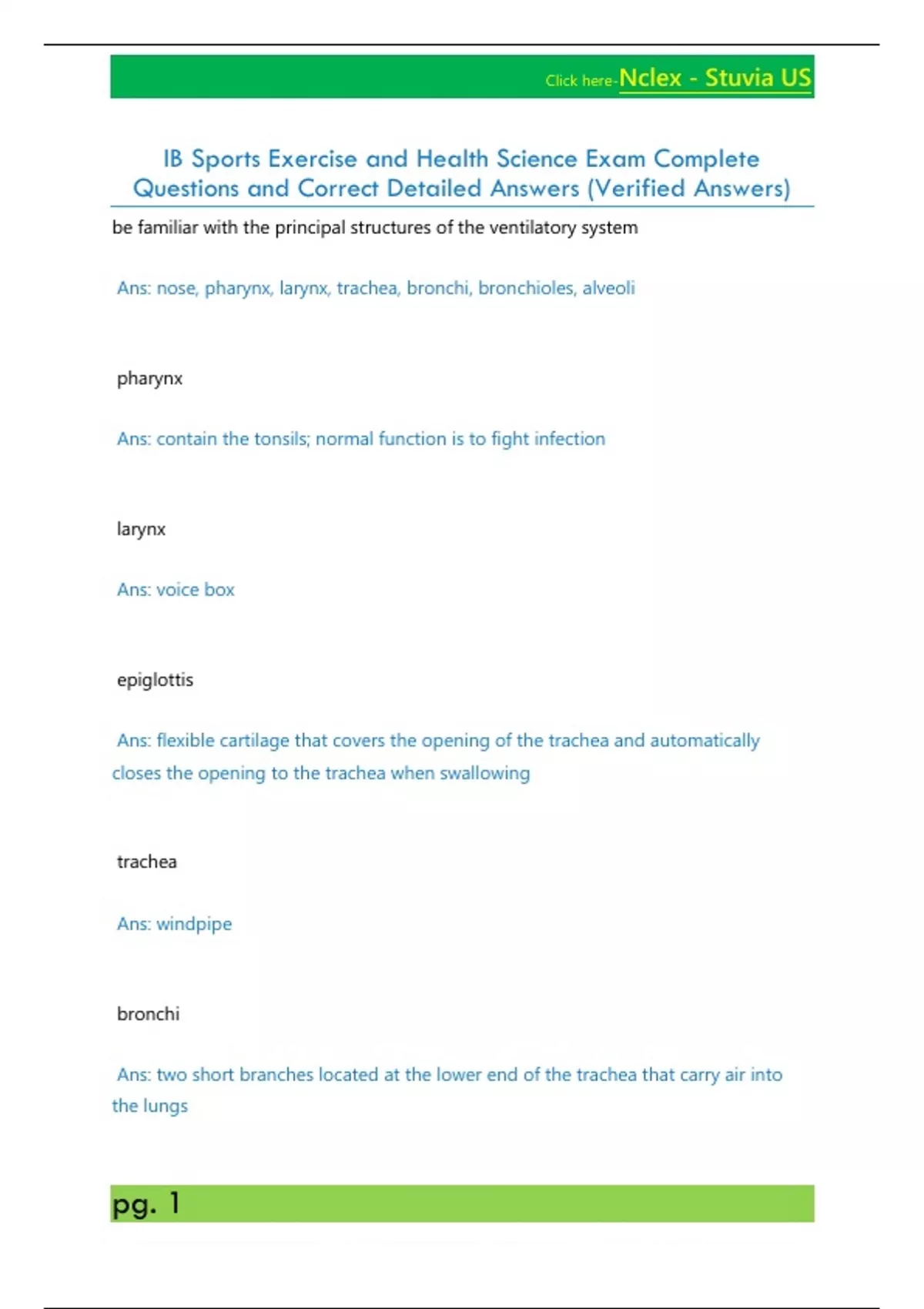 IB Sports Exercise and Health Science Exam Complete Questions and ...