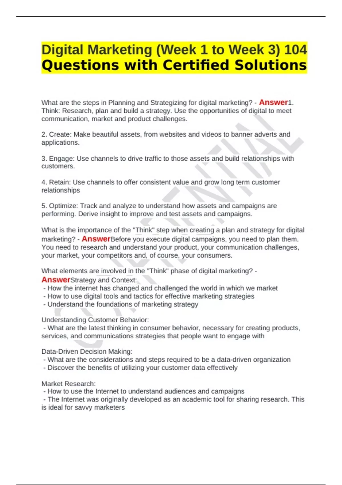 Digital Marketing (Week 1 to Week 3) 104 Questions with Certified ...