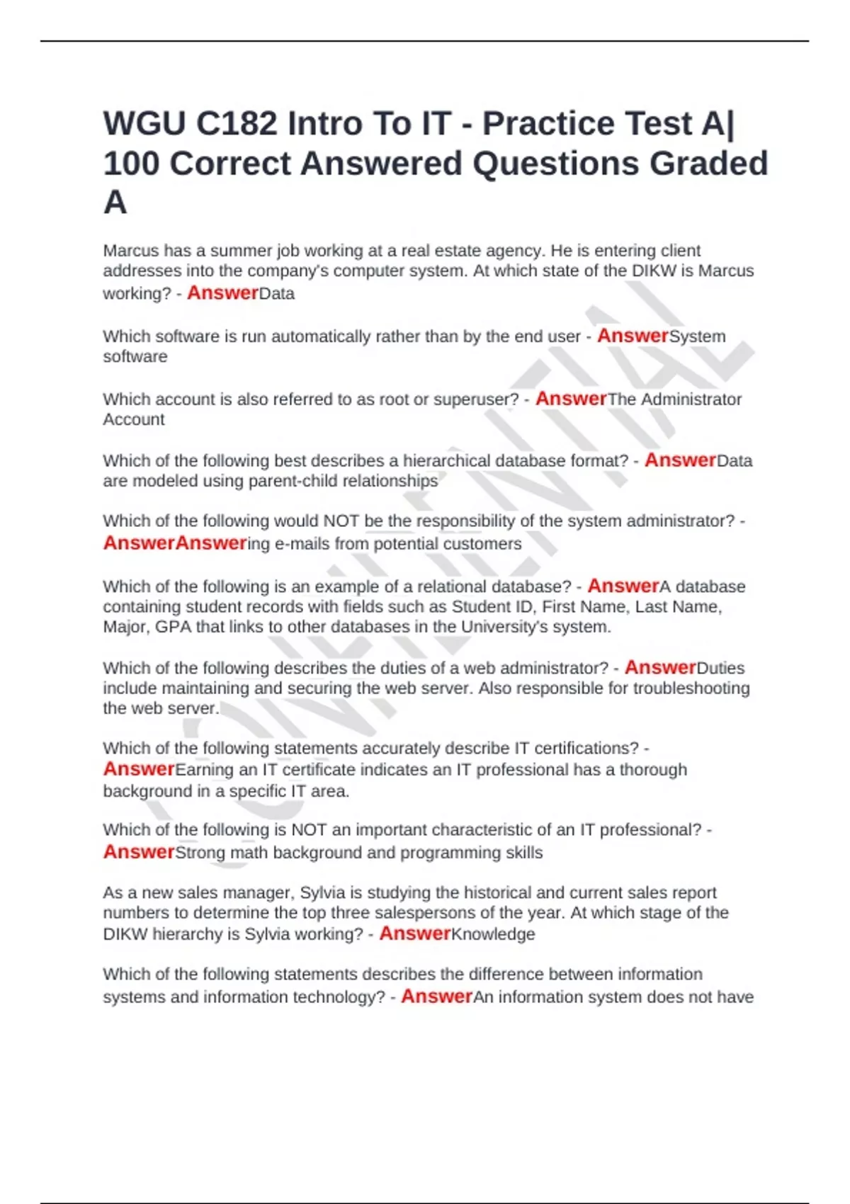 WGU C182 Intro To IT - Practice Test A|100 Correct Answered Questions ...