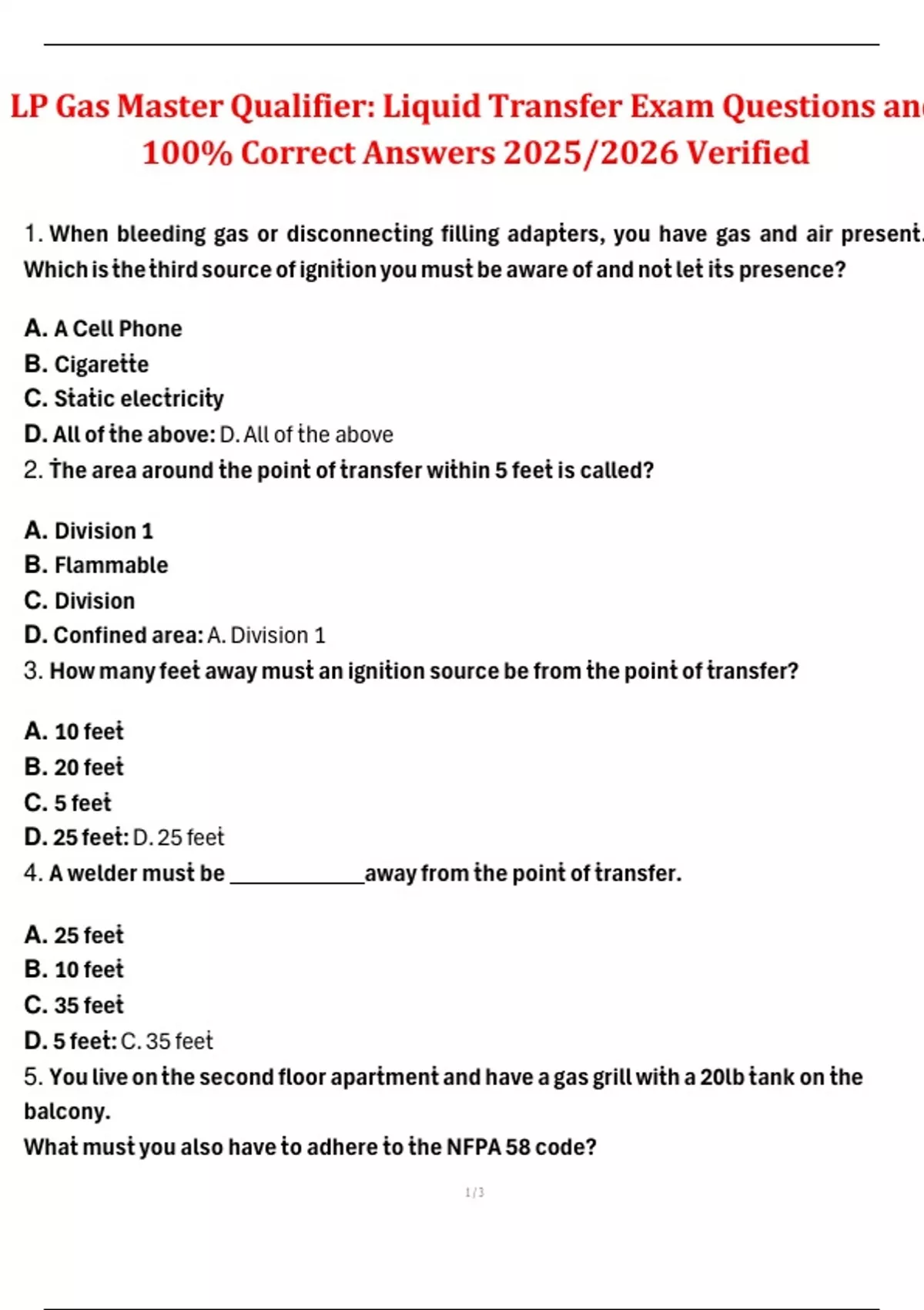LP Gas Master Qualifier: Liquid Transfer Exam Questions and 100% ...