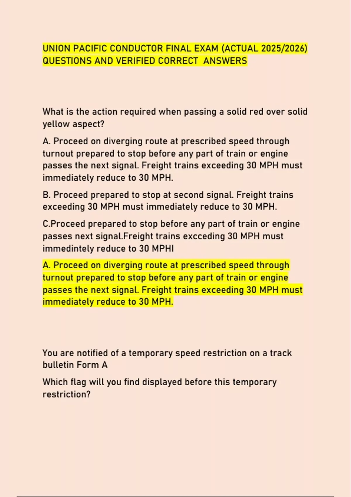 UNION PACIFIC CONDUCTOR FINAL EXAM (ACTUAL 2025/2026) QUESTIONS AND ...