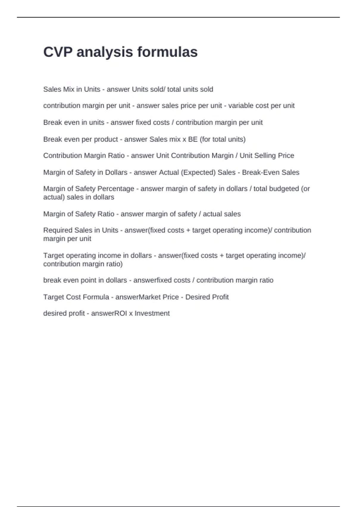 CVP analysis formulas Questions and Answers 100% Correct - Central Venous Pressure - Stuvia US