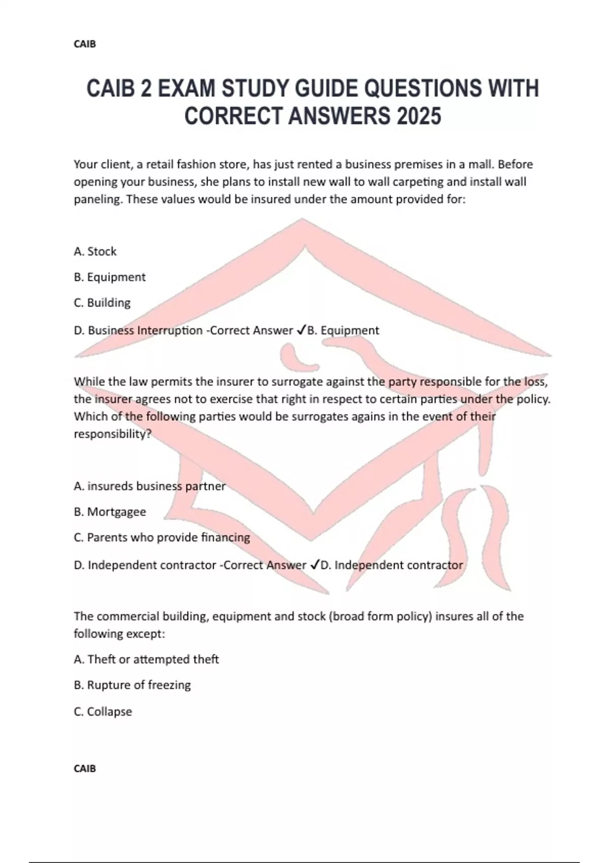 CAIB 2 EXAM STUDY GUIDE QUESTIONS WITH CORRECT ANSWERS 2025 - CAIB 2 - Stuvia US
