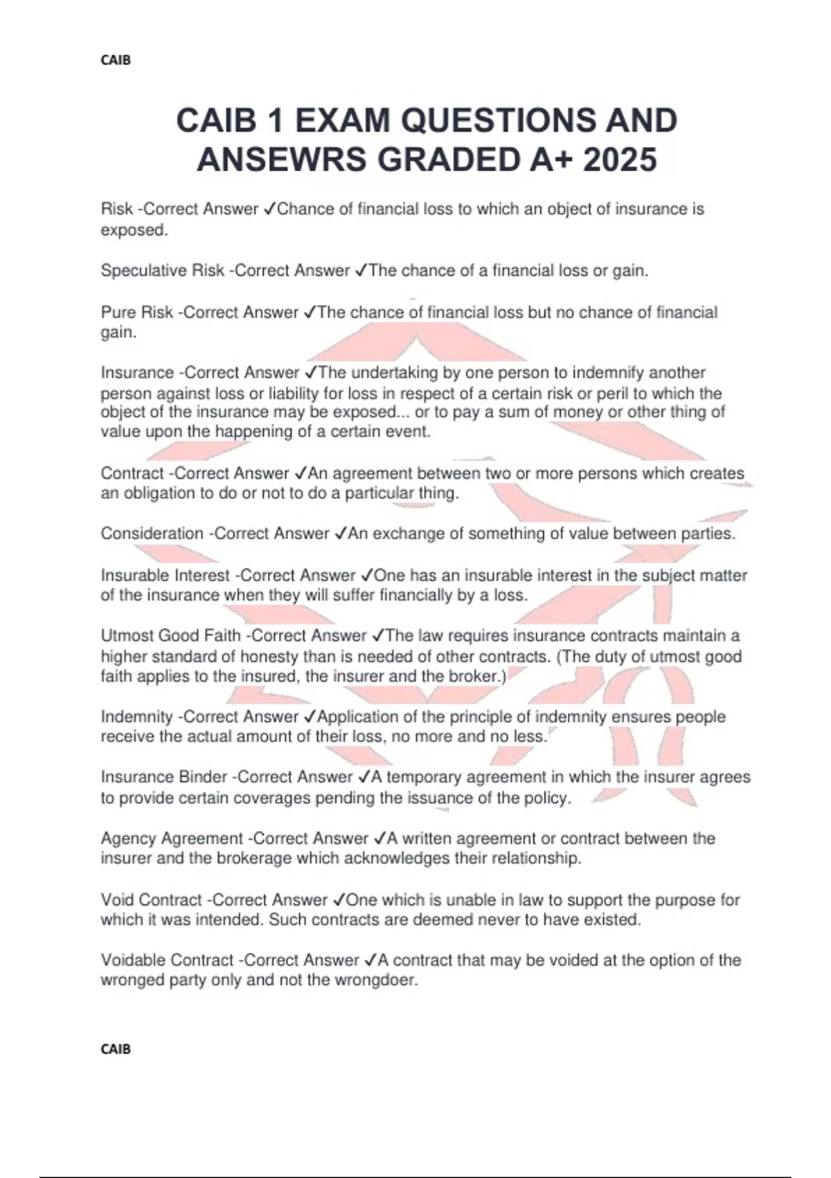 CAIB 1 EXAM QUESTIONS AND ANSEWRS GRADED A+ 2025 - CAIB 1 - Stuvia US