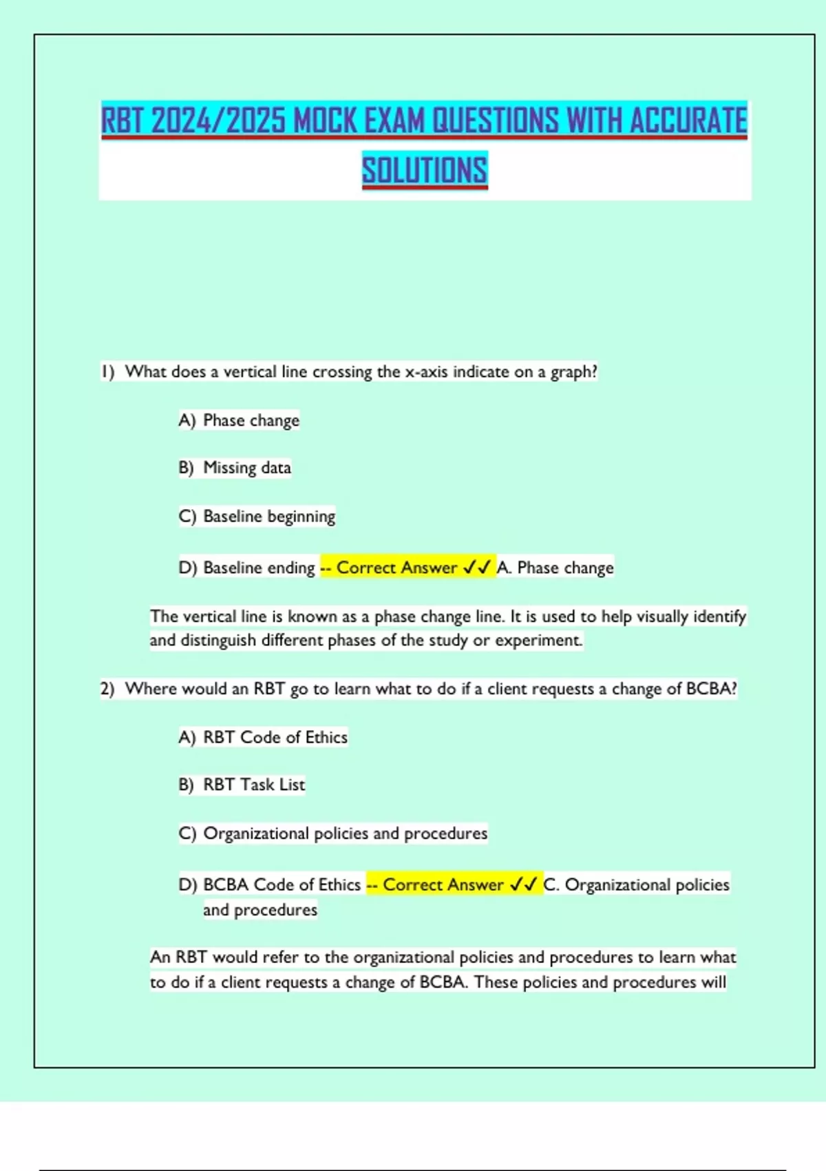 RBT 2024/2025 MOCK EXAM QUESTIONS WITH ACCURATE SOLUTIONS - RBT - Stuvia US