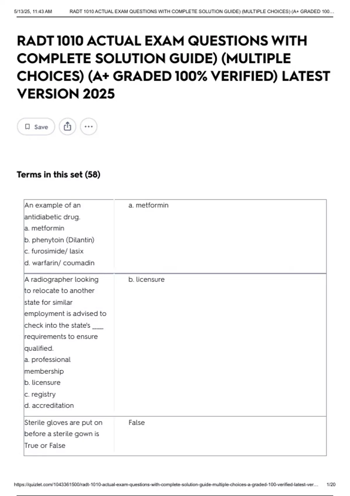 RADT 1010 ACTUAL EXAM QUESTIONS WITH COMPLETE SOLUTION GUIDE) (MULTIPLE ...