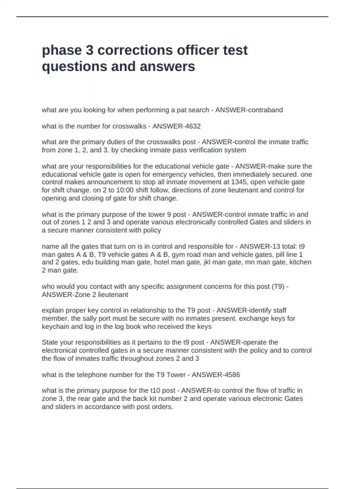 phase 3 corrections officer test questions and answers - Officer ...