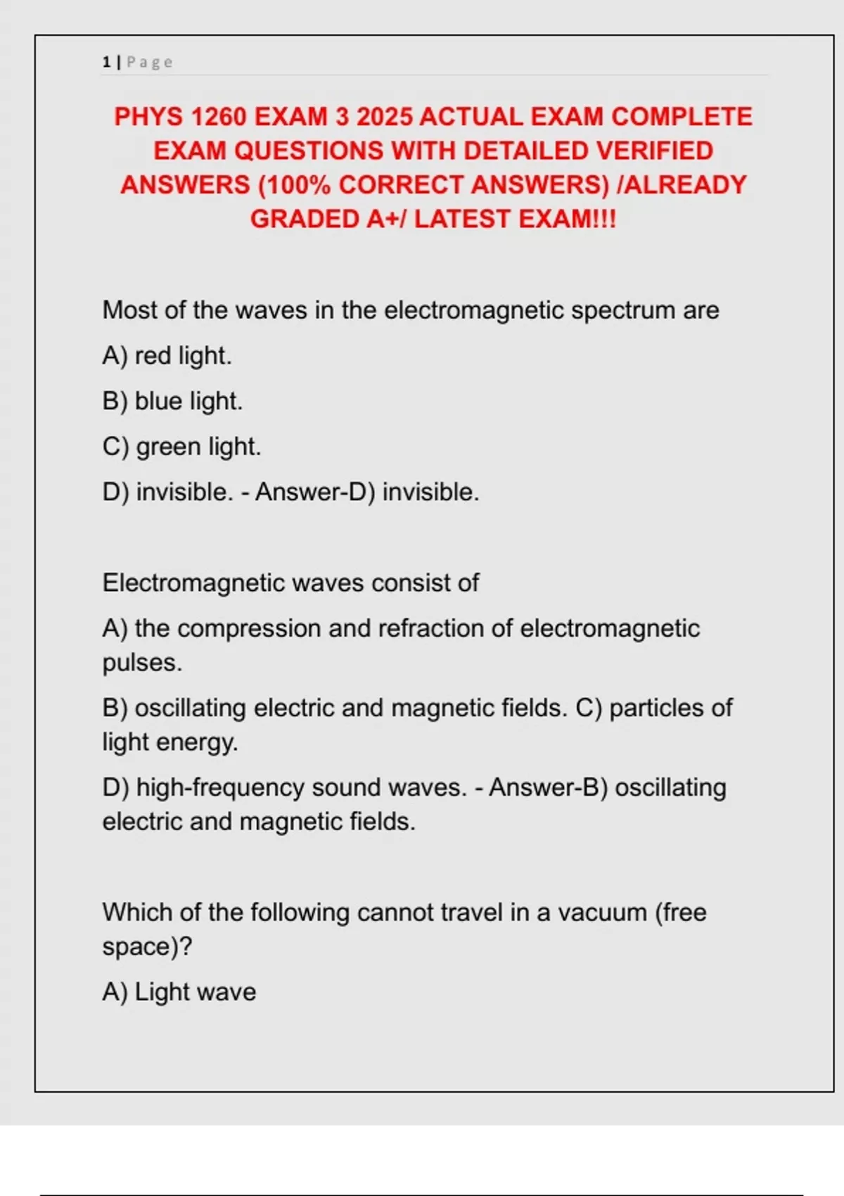 PHYS 1260 EXAM 3 2025 ACTUAL EXAM COMPLETE EXAM QUESTIONS WITH DETAILED ...