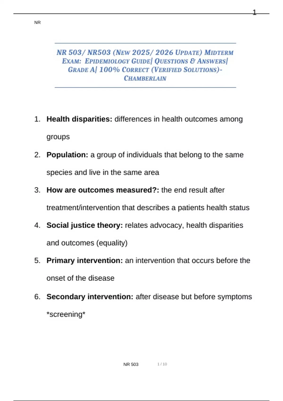 NR 503/ NR503 (NEW 2025/ 2026 UPDATE) MIDTERM EXAM: EPIDEMIOLOGY GUIDE| QUESTIONS & ANSWERS ...