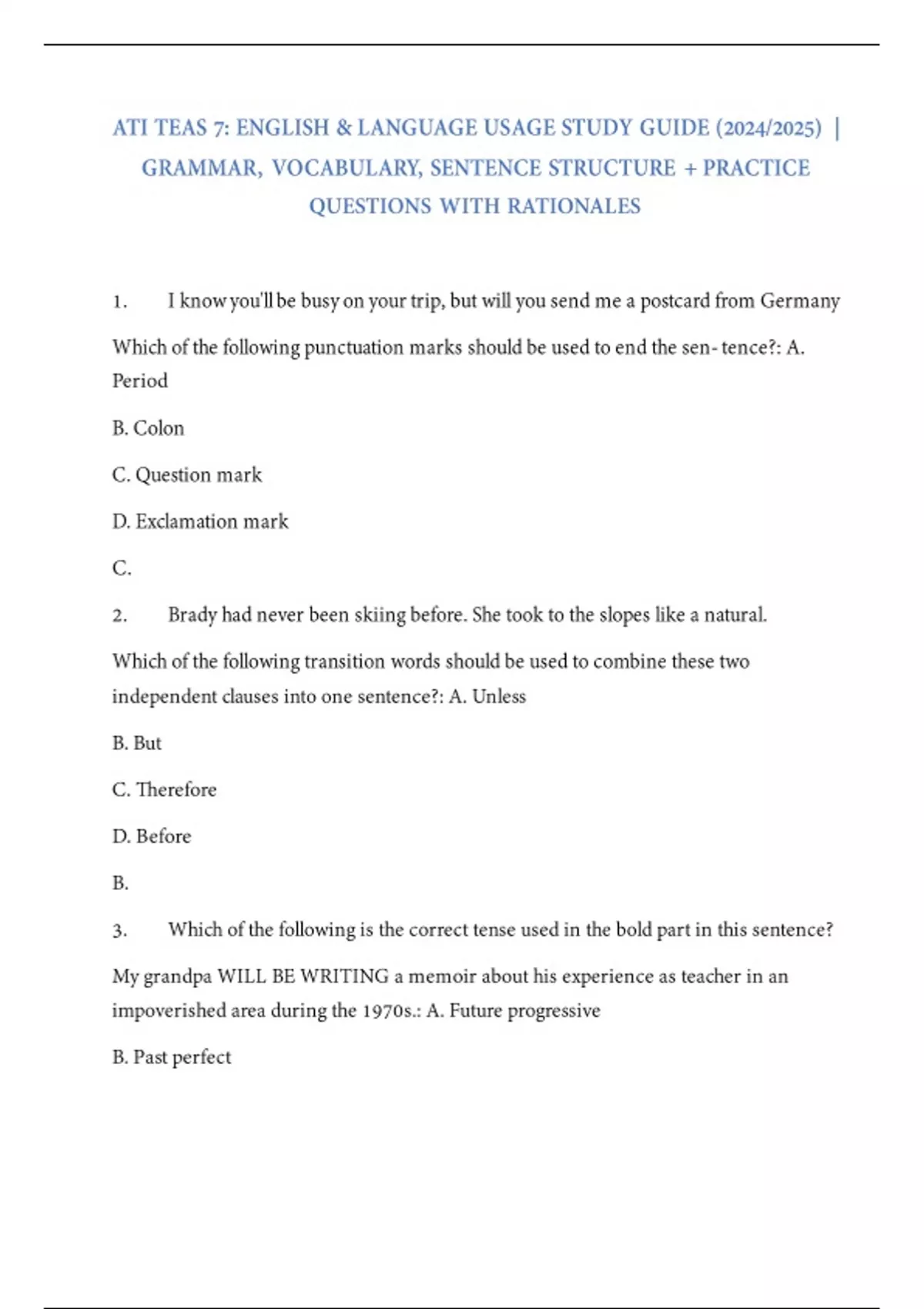 ATI TEAS 7: English & Language Usage Study Guide (2024/2025) | Grammar ...