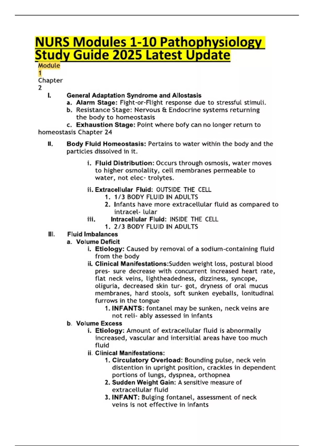 NURS Modules 1-10 Pathophysiology Study Guide 2025 Latest Update ...