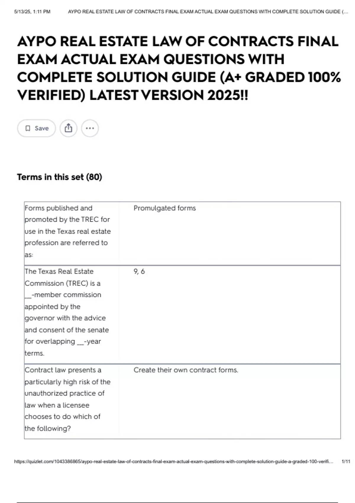 AYPO REAL ESTATE LAW OF CONTRACTS FINAL EXAM ACTUAL EXAM QUESTIONS WITH ...