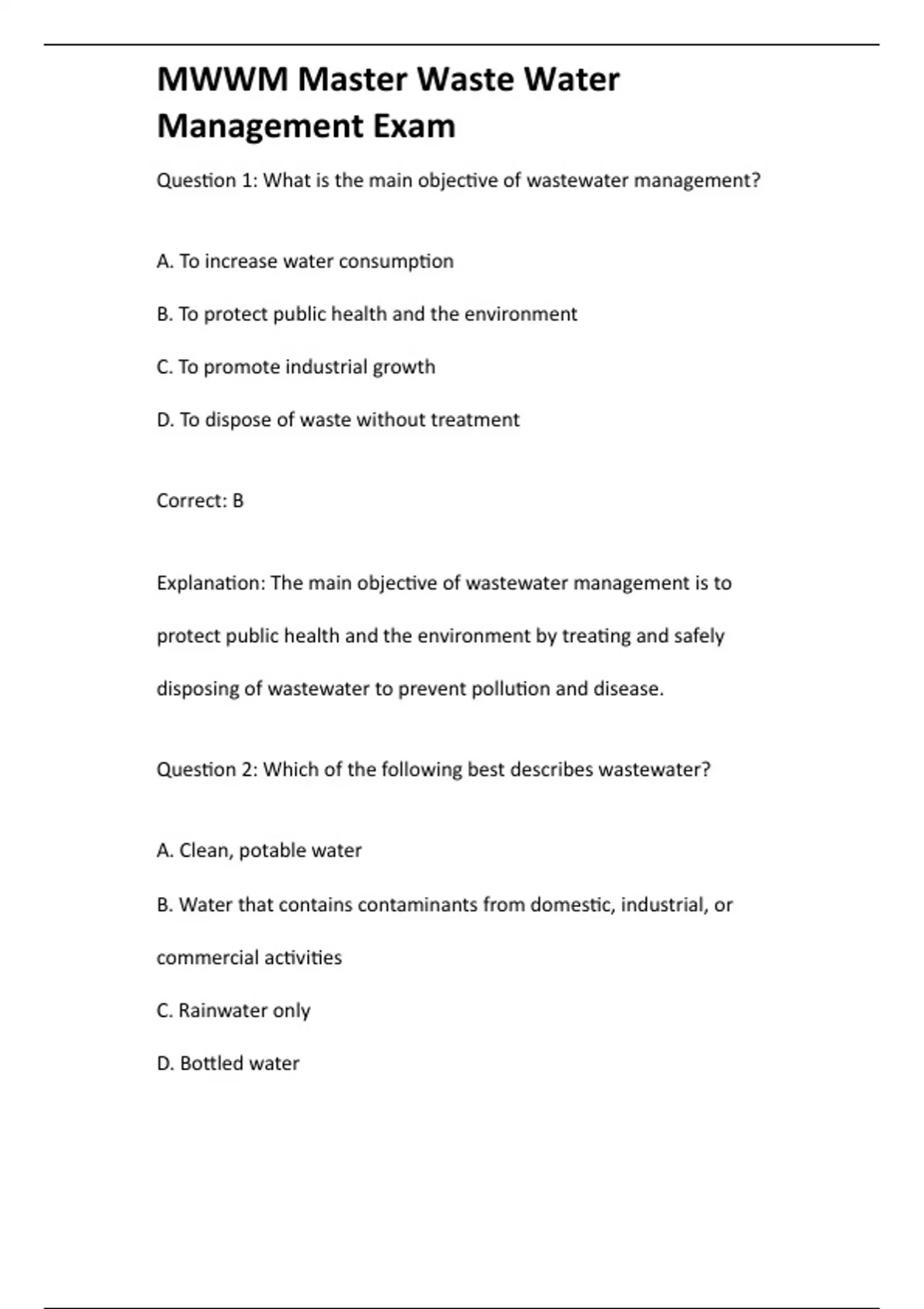 MWWM Master Waste Water Management Exam - Computers - Stuvia US