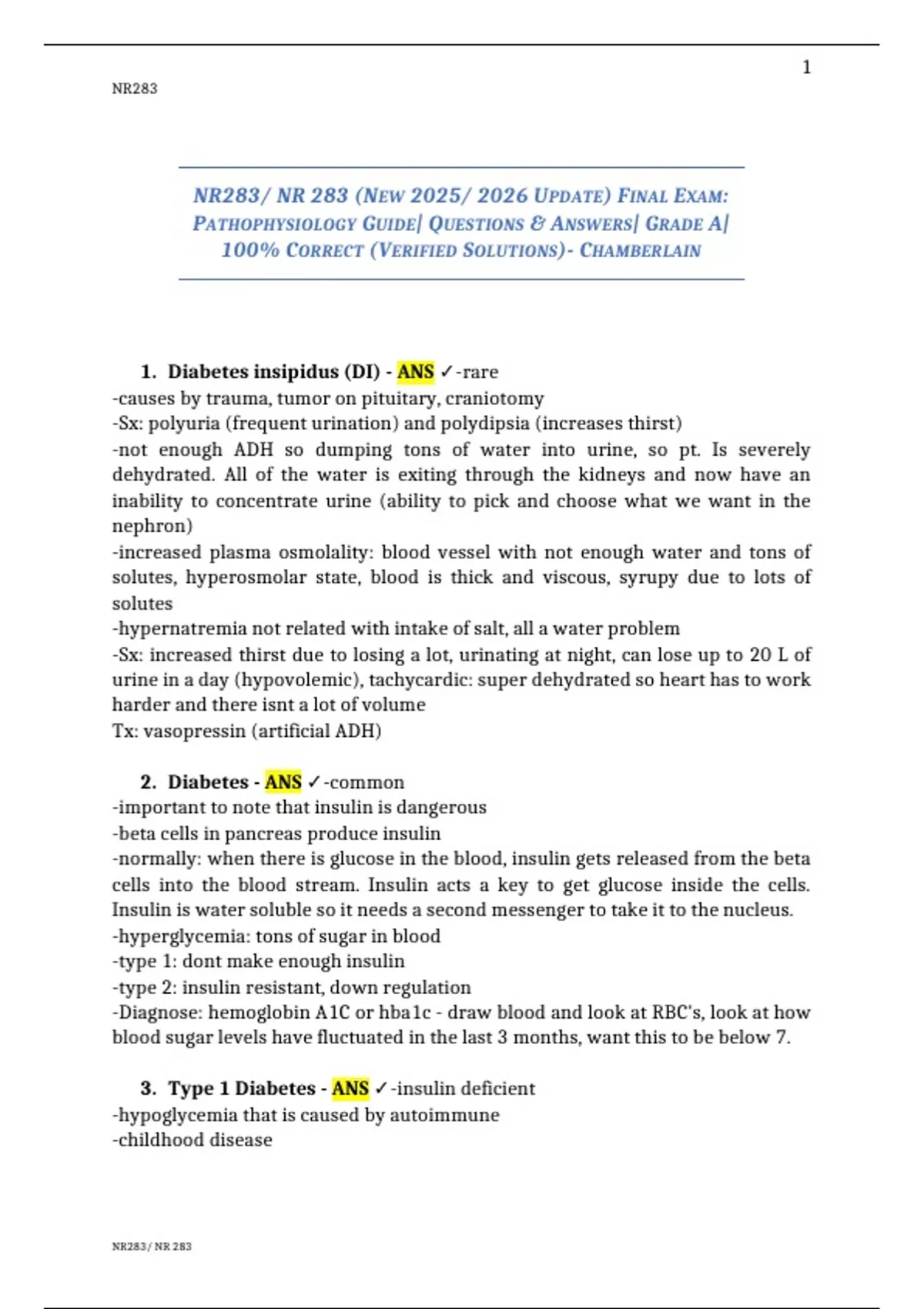 NR283/ NR 283 (NEW 2025/ 2026 UPDATE) FINAL EXAM: PATHOPHYSIOLOGY GUIDE ...