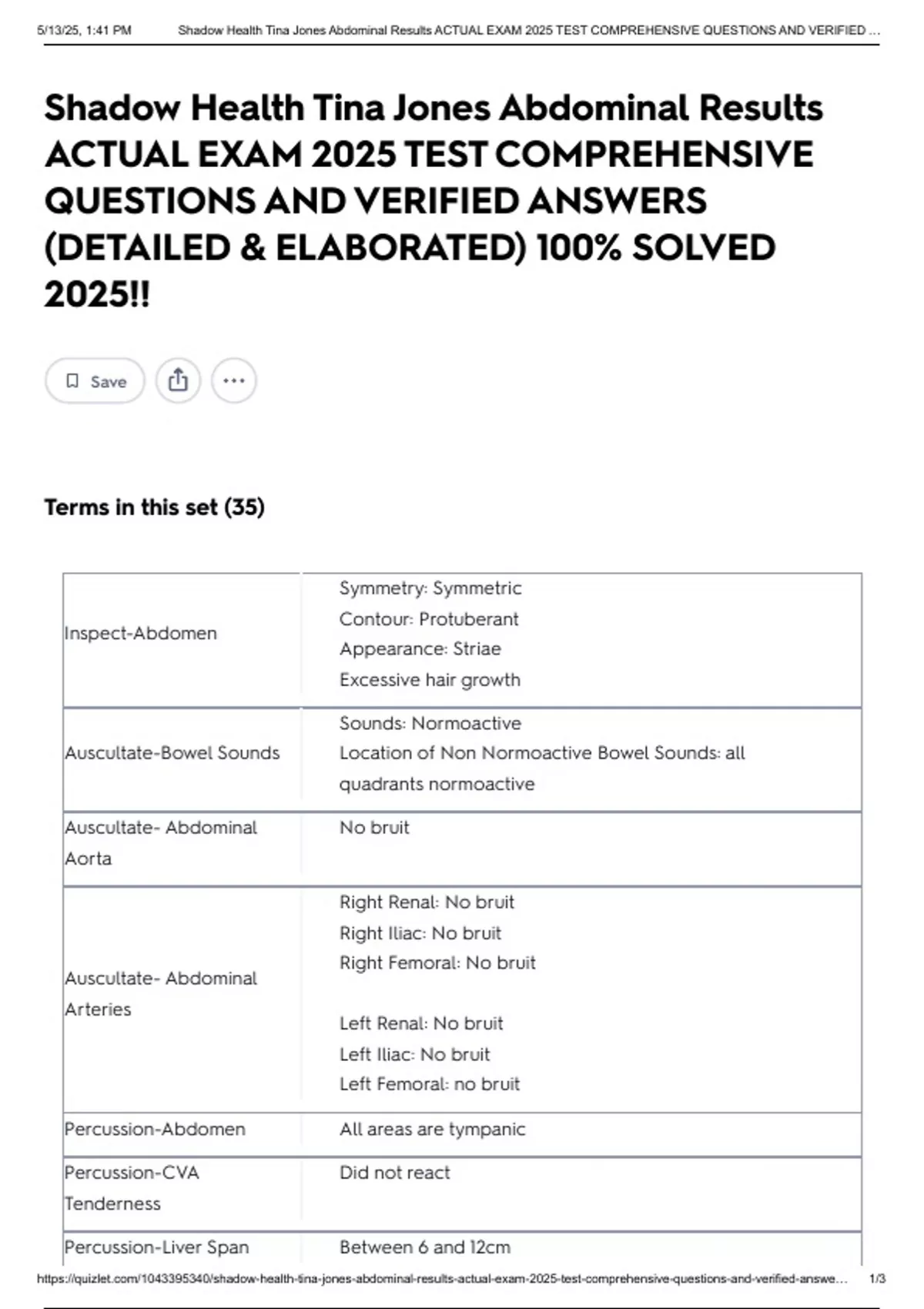 Shadow Health Tina Jones Abdominal Results ACTUAL EXAM 2025 TEST ...