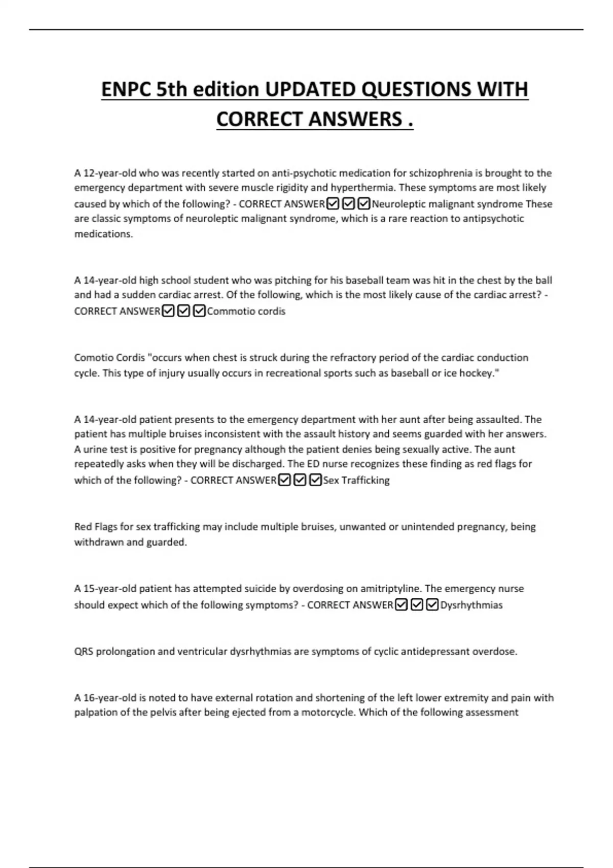 ENPC 5th edition UPDATED QUESTIONS WITH CORRECT ANSWERS - ENPC - Stuvia FR