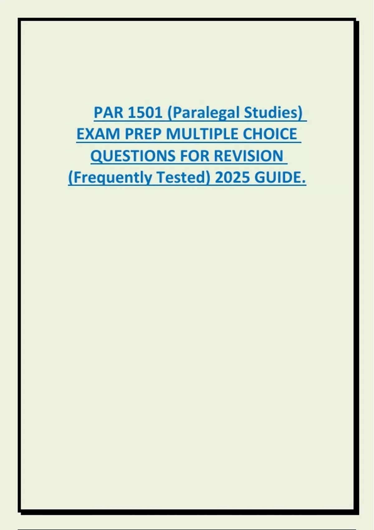 PAR 1501 (Paralegal Studies) Exam Prep - Multiple Choice Questions for Revision (Frequently ...