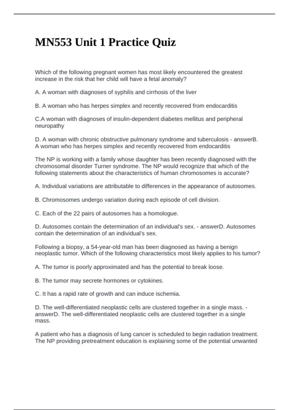 MN553 Unit 1 Practice Quiz Questions with Solutions - MN 553 - Stuvia US