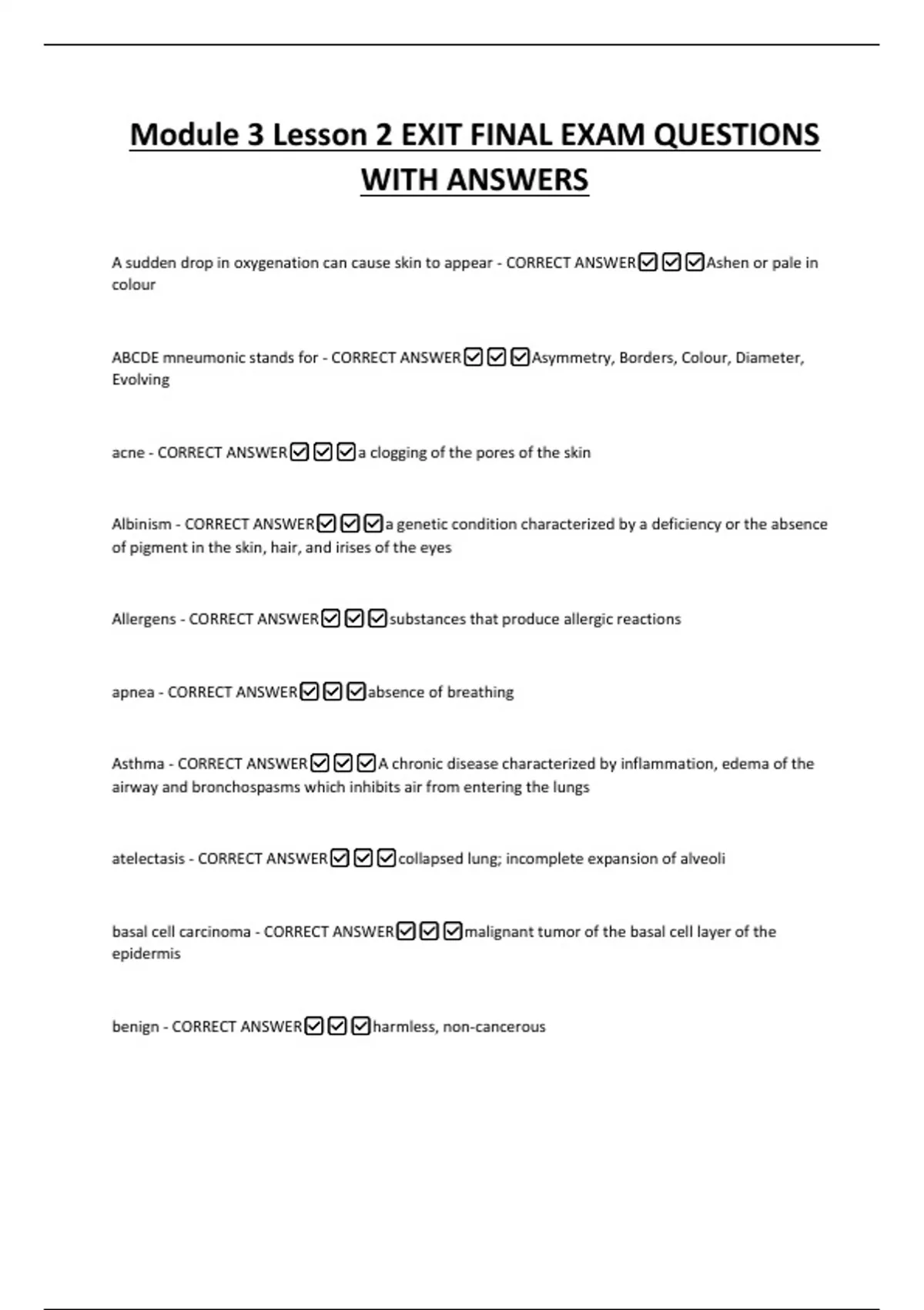 Module 3 Lesson 2 EXIT FINAL EXAM QUESTIONS WITH ANSWERS - ATI - Stuvia UK