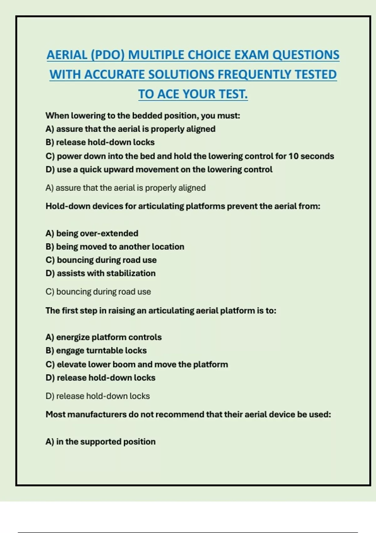 AERIAL (PDO) Multiple Choice Exam Questions with Accurate Solutions ...