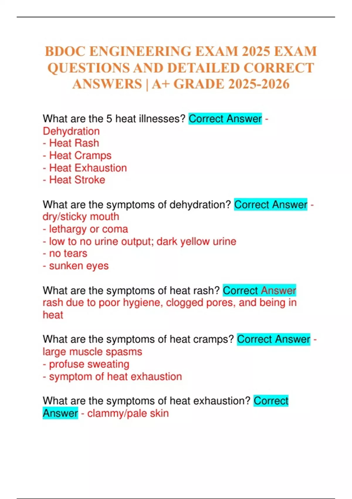BDOC ENGINEERING EXAM 2025 EXAM QUESTIONS AND DETAILED CORRECT ANSWERS ...
